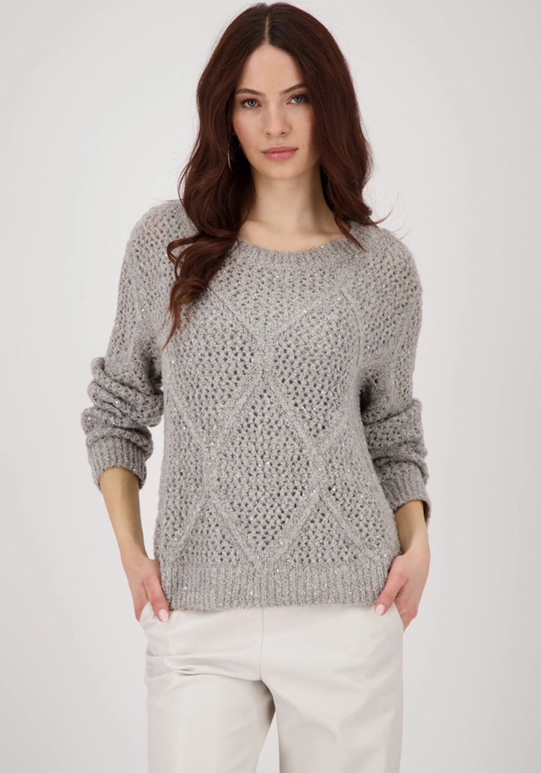 Monari Ajour Embroidered Knit Sequin Jumper, Grey - McElhinneys