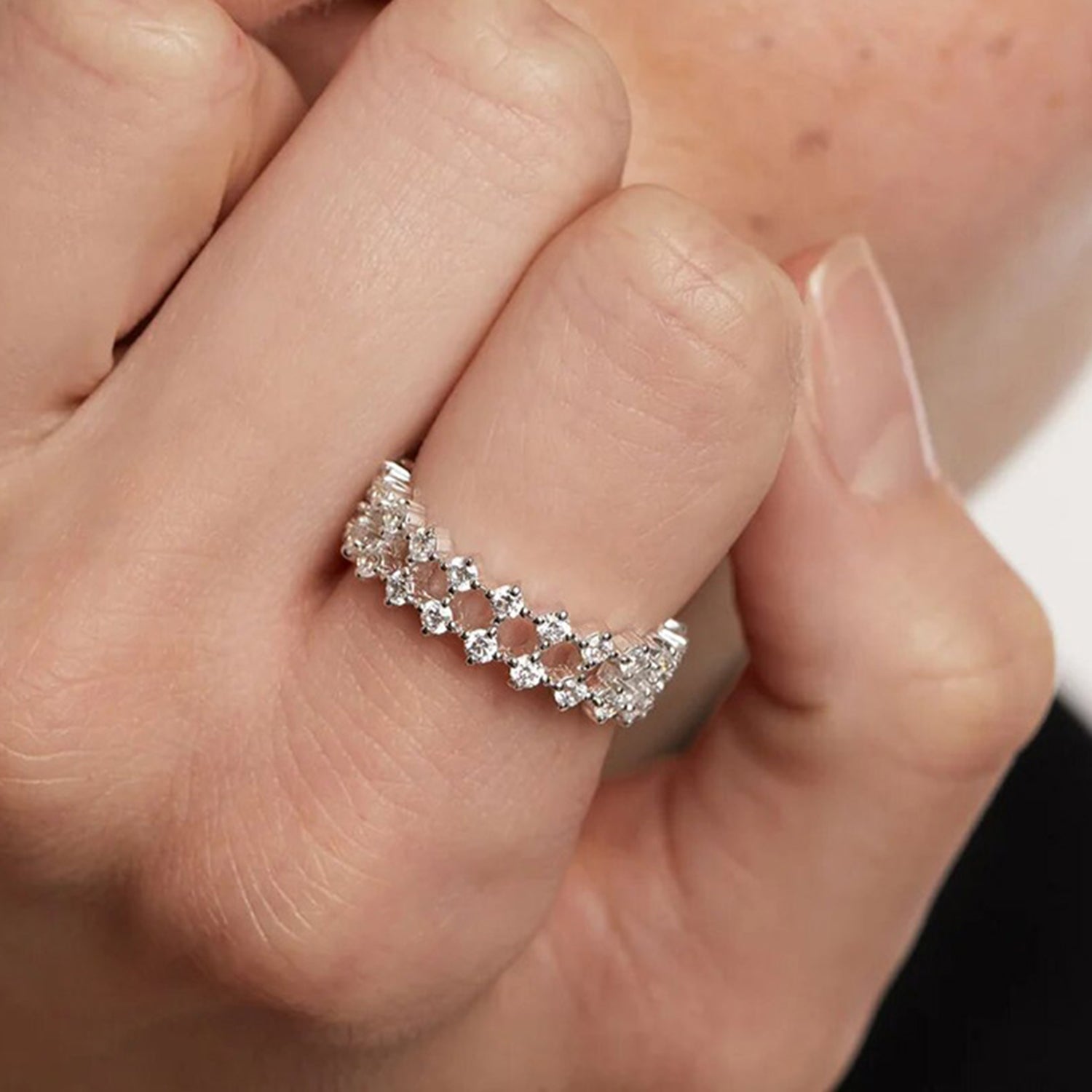 PDPAOLA Slim Double Eternity Dumbo Ring, Silver - McElhinneys