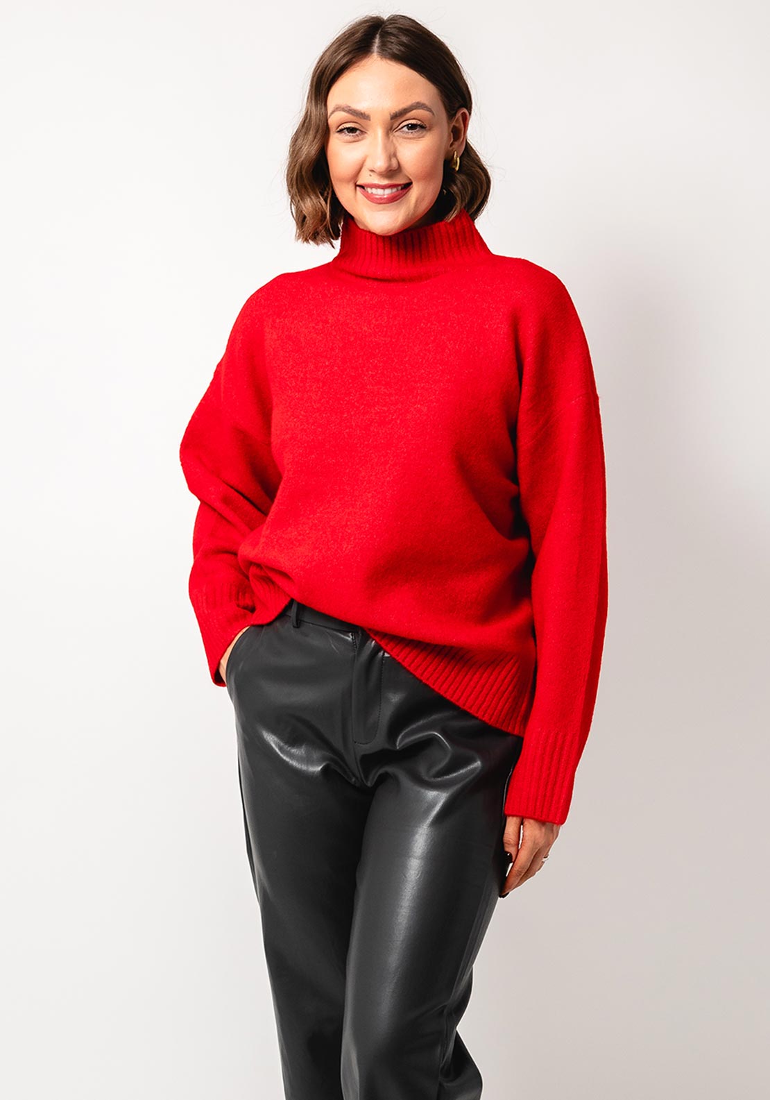 Esqualo Polo Neck Knit Jumper, Red - McElhinneys