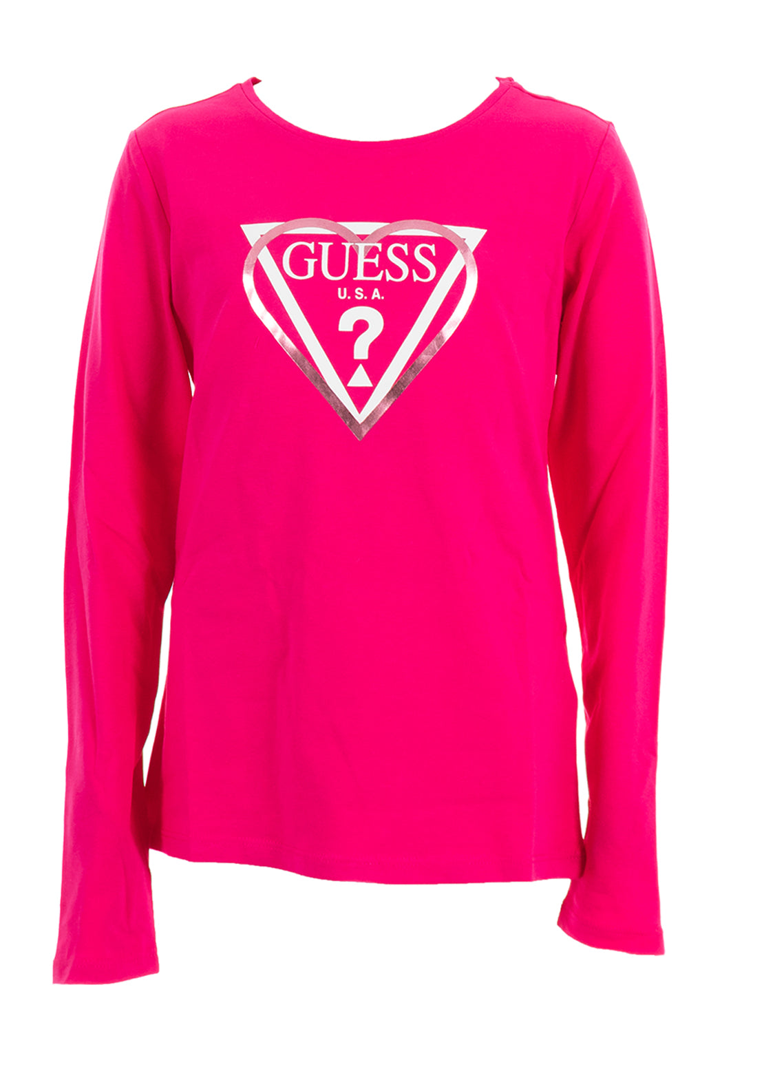 Guess Older Girl Heart Logo Long Sleeve Top, Pink - McElhinneys