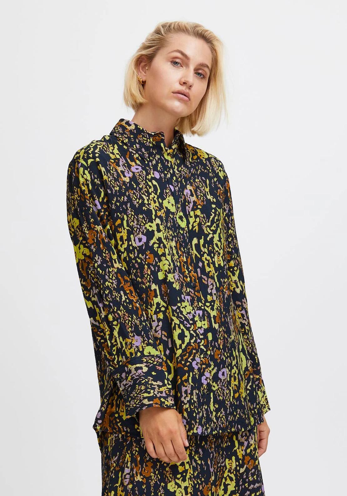 Ichi Long Sleeved Floral Shirt, Total Eclipse - McElhinneys