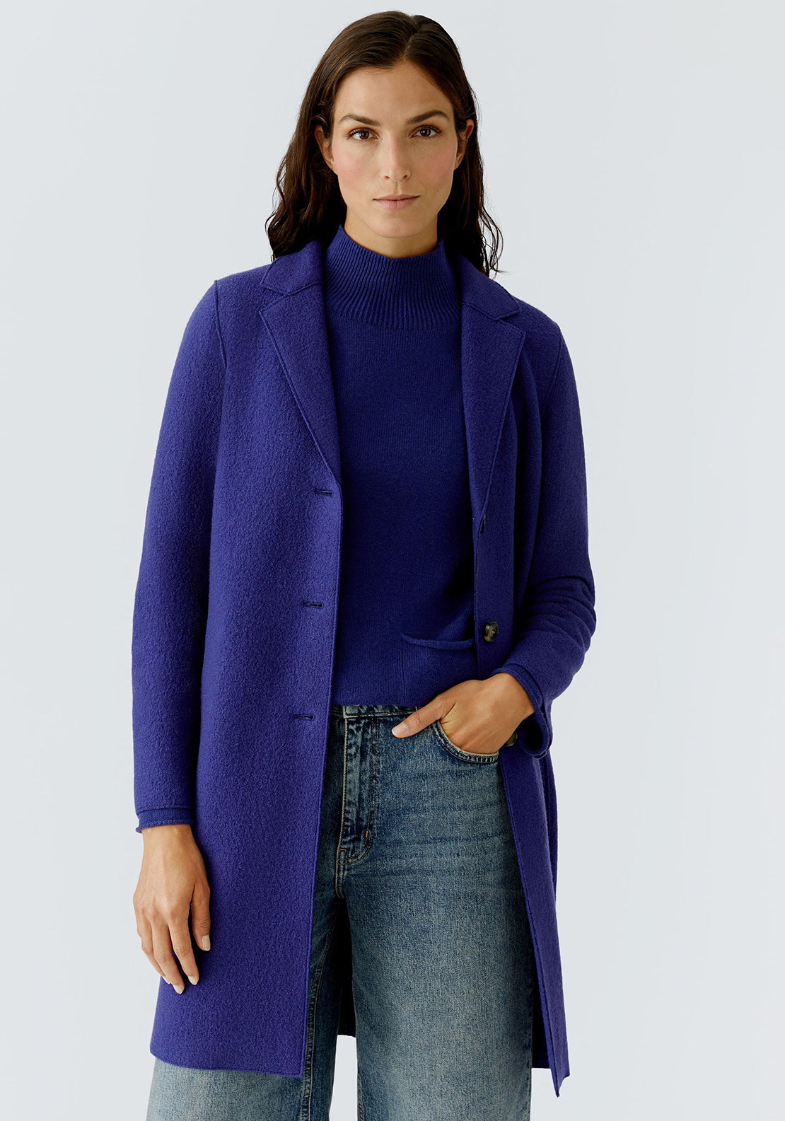 Oui Mayson Boiled Wool Jacket, Blue Ribbon - McElhinneys