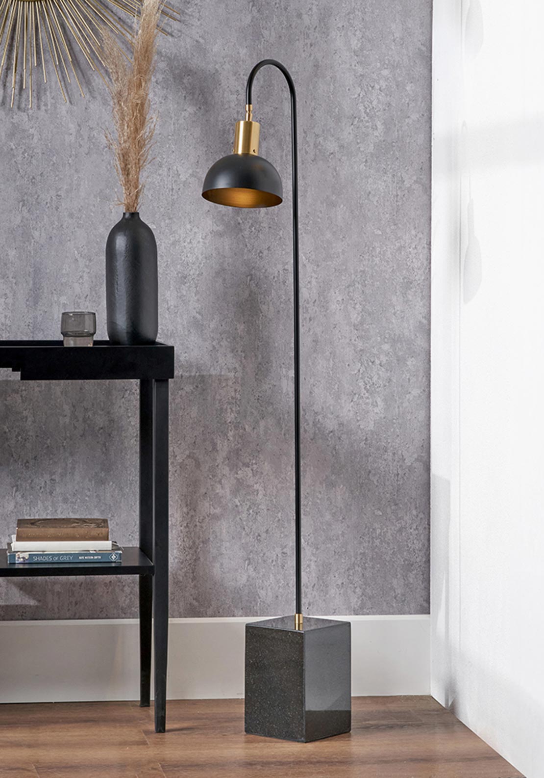 Pacific Mayfair Matt Domed Floor Lamp, Black and Gold - McElhinneys