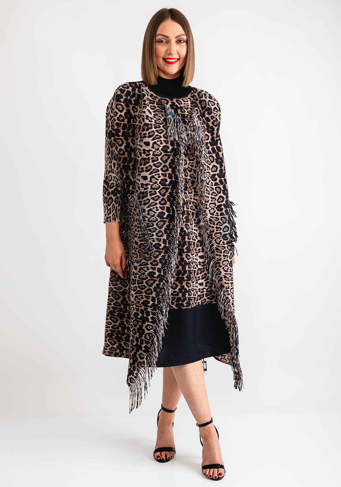 Thanny Leopard Fringed Trim One Size Jacket, Leopard - McElhinneys