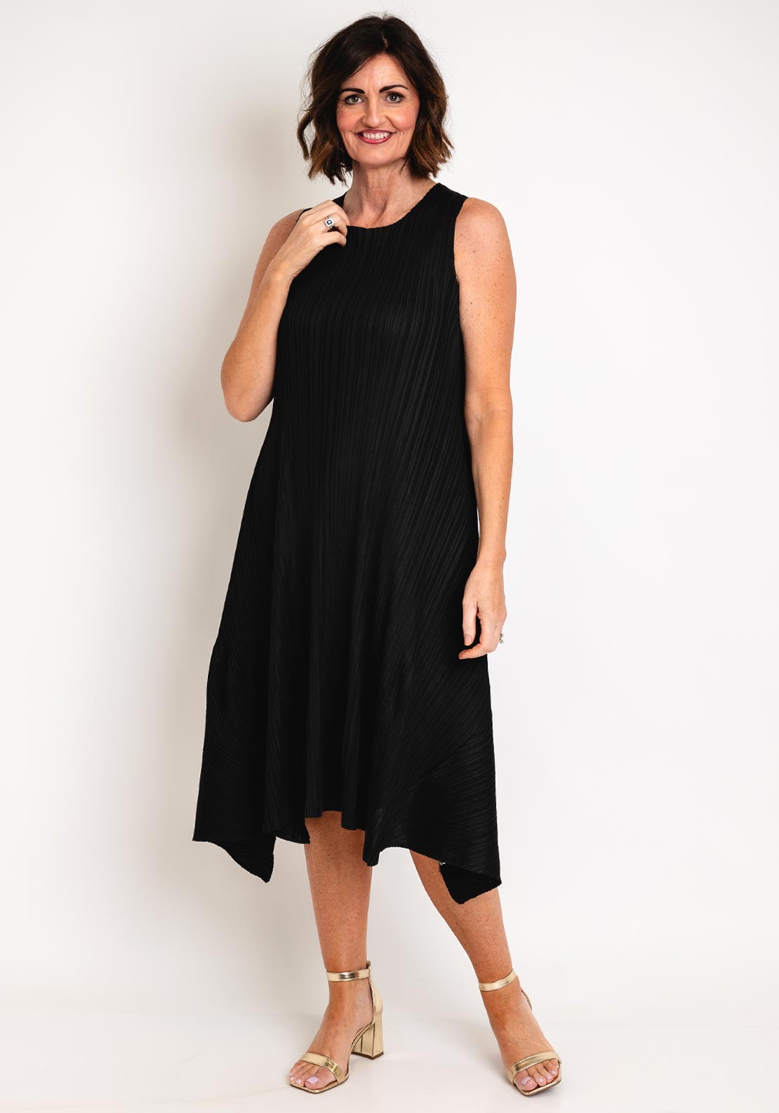 Thanny Pleated Hankerchief Hem Dress, Black - McElhinneys