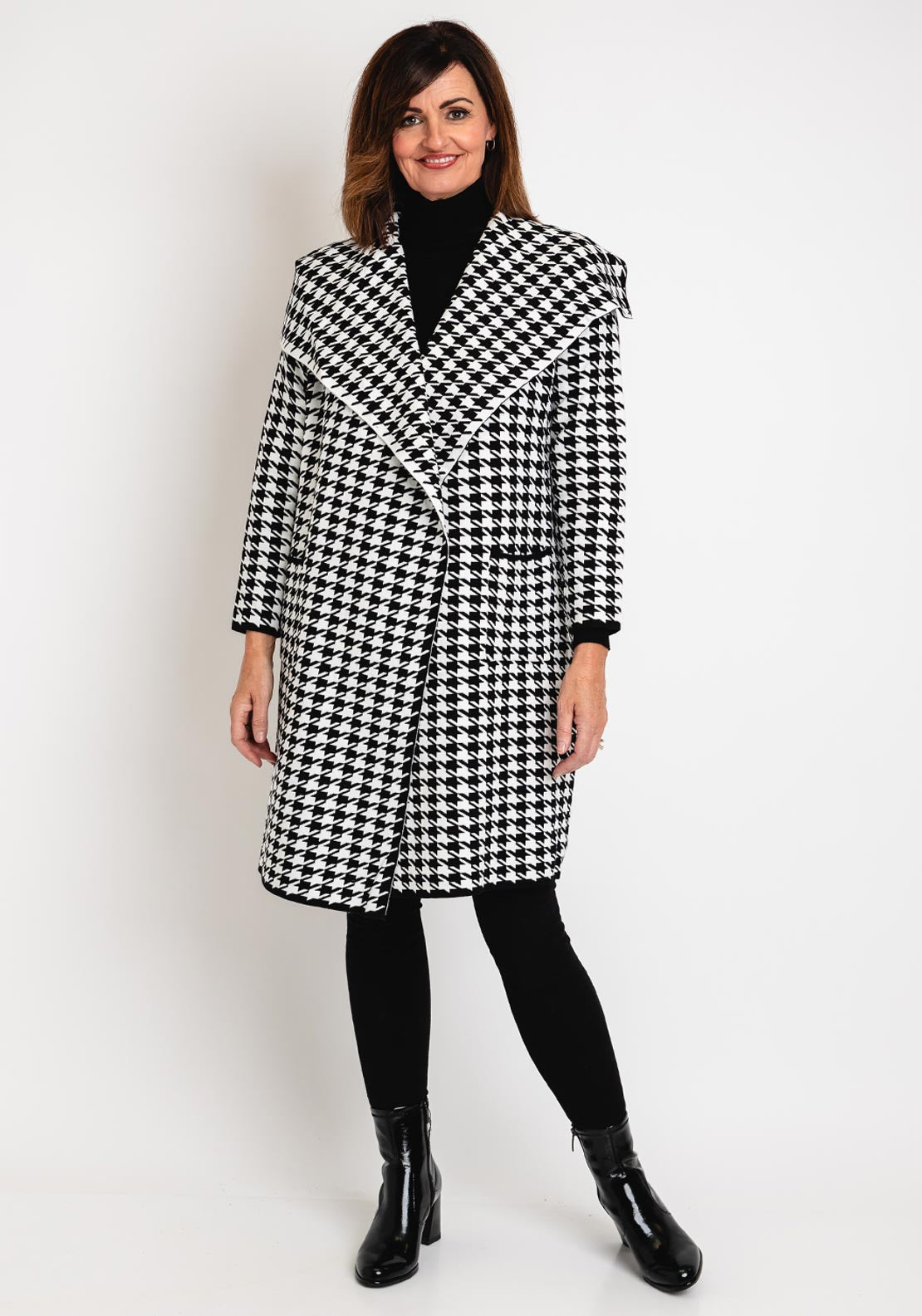 Serafina Collection Waterfall Houndstooth Knit Jacket, Black & White - McElhinneys