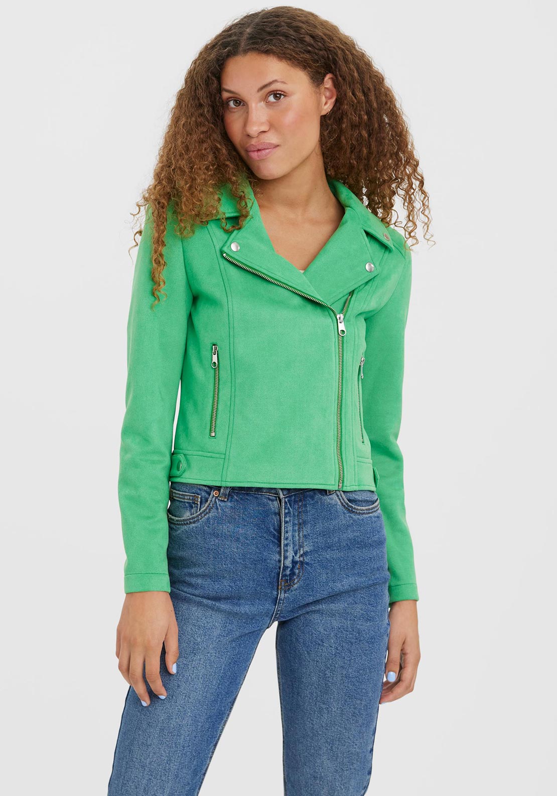 Vero Moda Jose Faux Suede Biker Jacket, Bright Green - McElhinneys