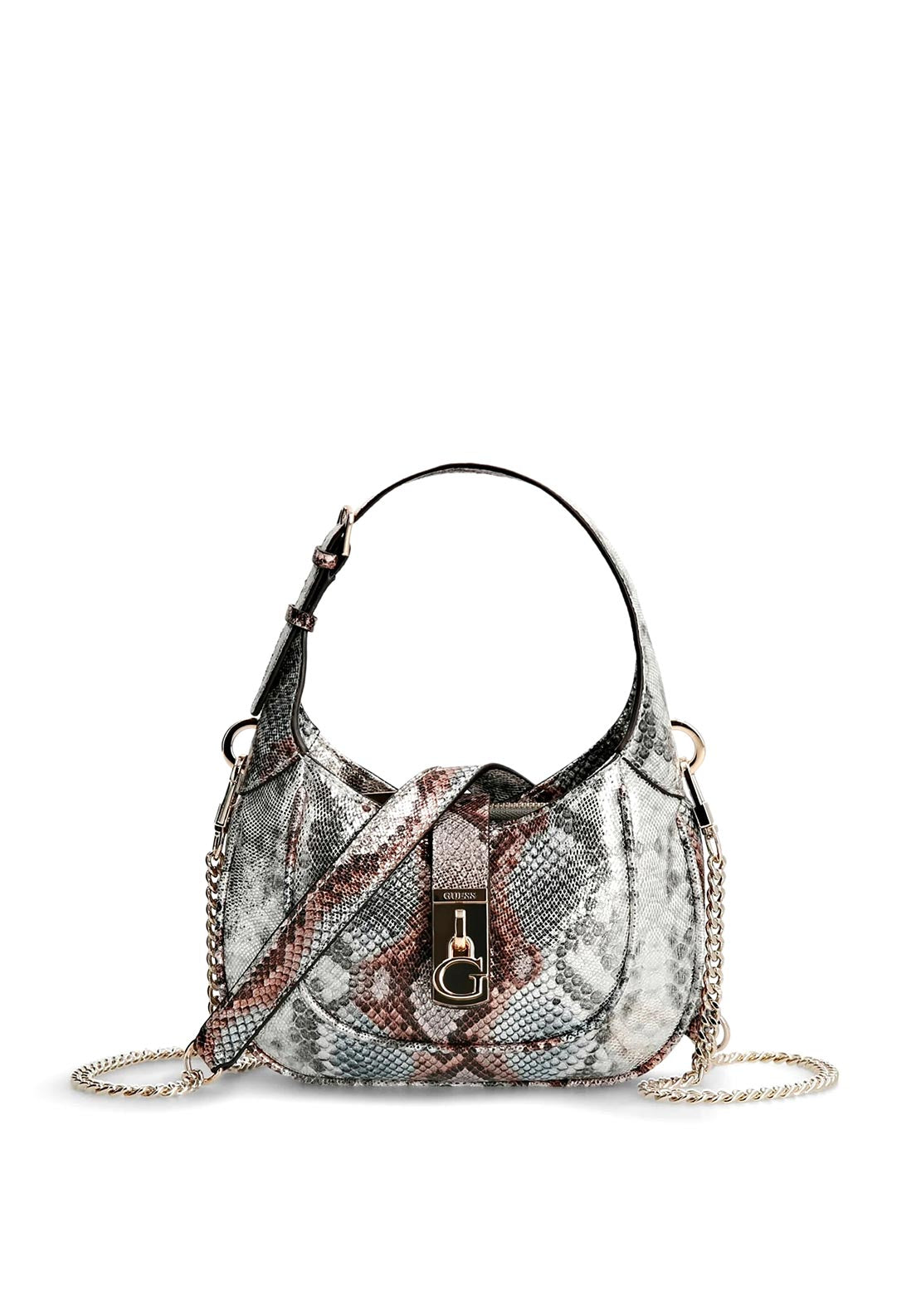 Guess Maimie Mini Shoulder Bag, Metallic Python - McElhinneys