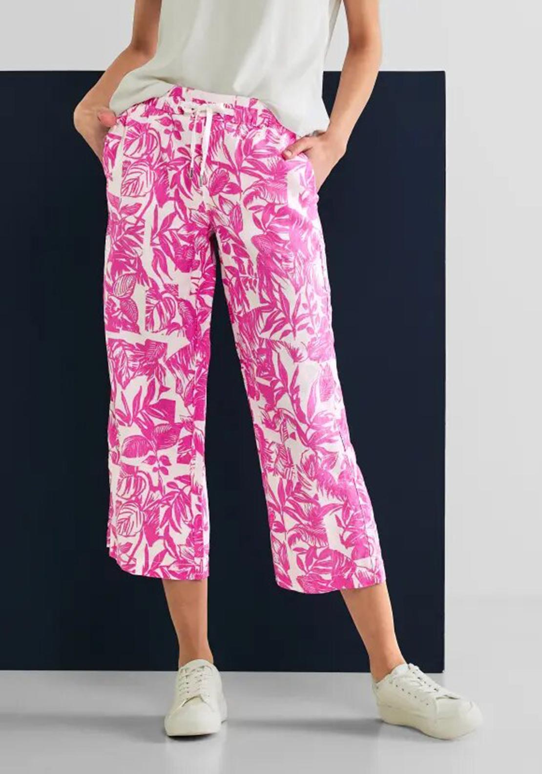 Street One Emee Loose Fit Linen Pants, Light Oasis Pink - McElhinneys