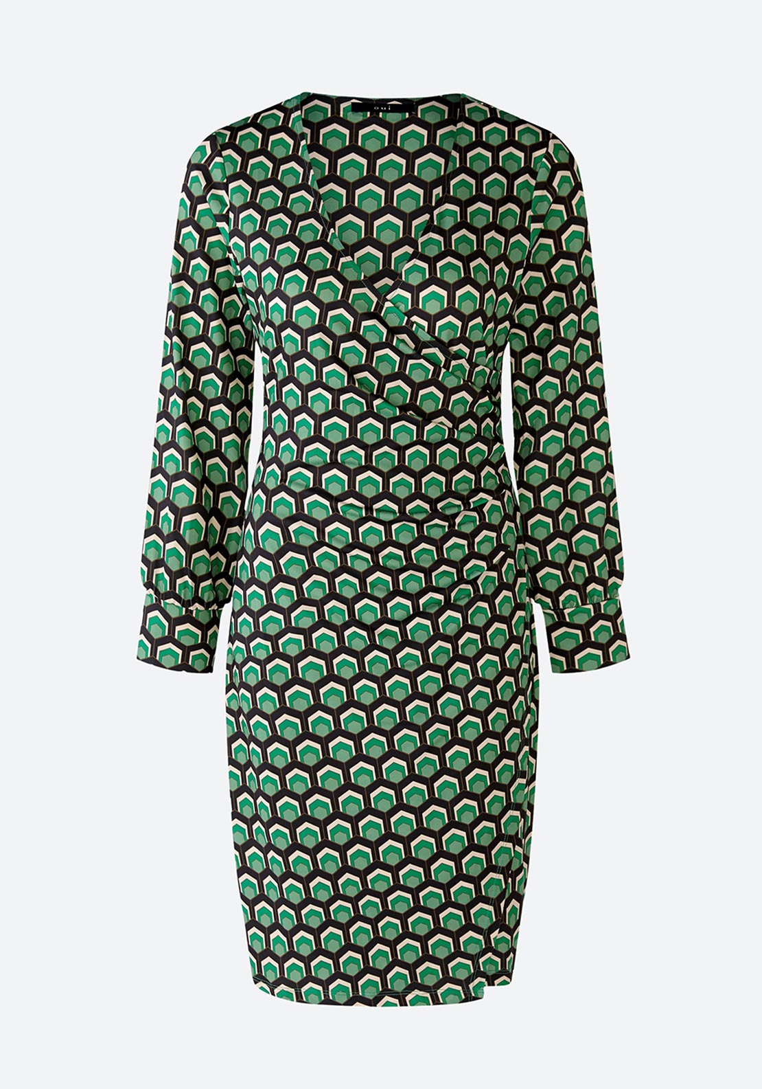 Oui Wrap Effect Print Knee Length Dress, Green - McElhinneys