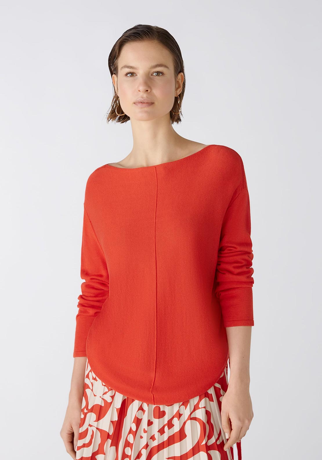Oui Submarine Neckline Fine Yarn Sweater, Aura Orange - McElhinneys