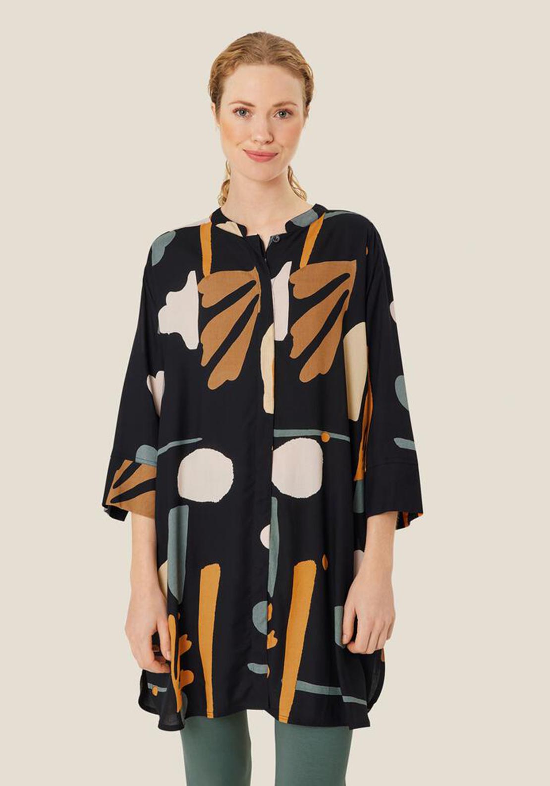 Masai Geam Grandfather Neck Long Shirt, Butterscotch - McElhinneys