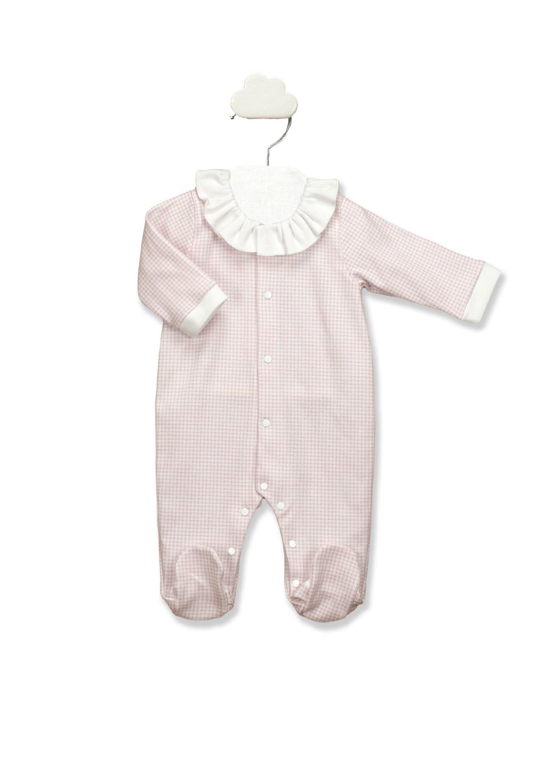 Babidu Baby Girl Check Frill Collar Sleepsuit, Pink - McElhinneys