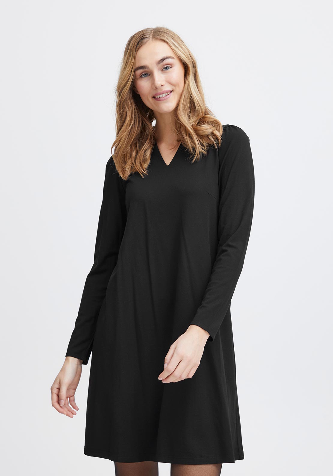 Fransa Jemma V-Neck Mini Jersey Dress, Black - McElhinneys