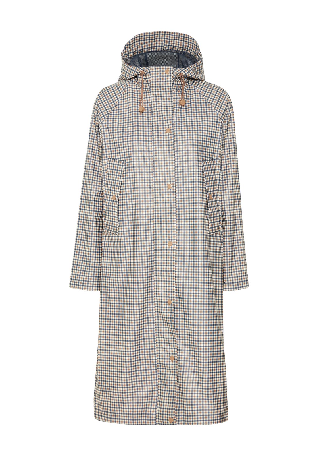 B.Young Avan Long Checked Coat, True Navy Mix - McElhinneys