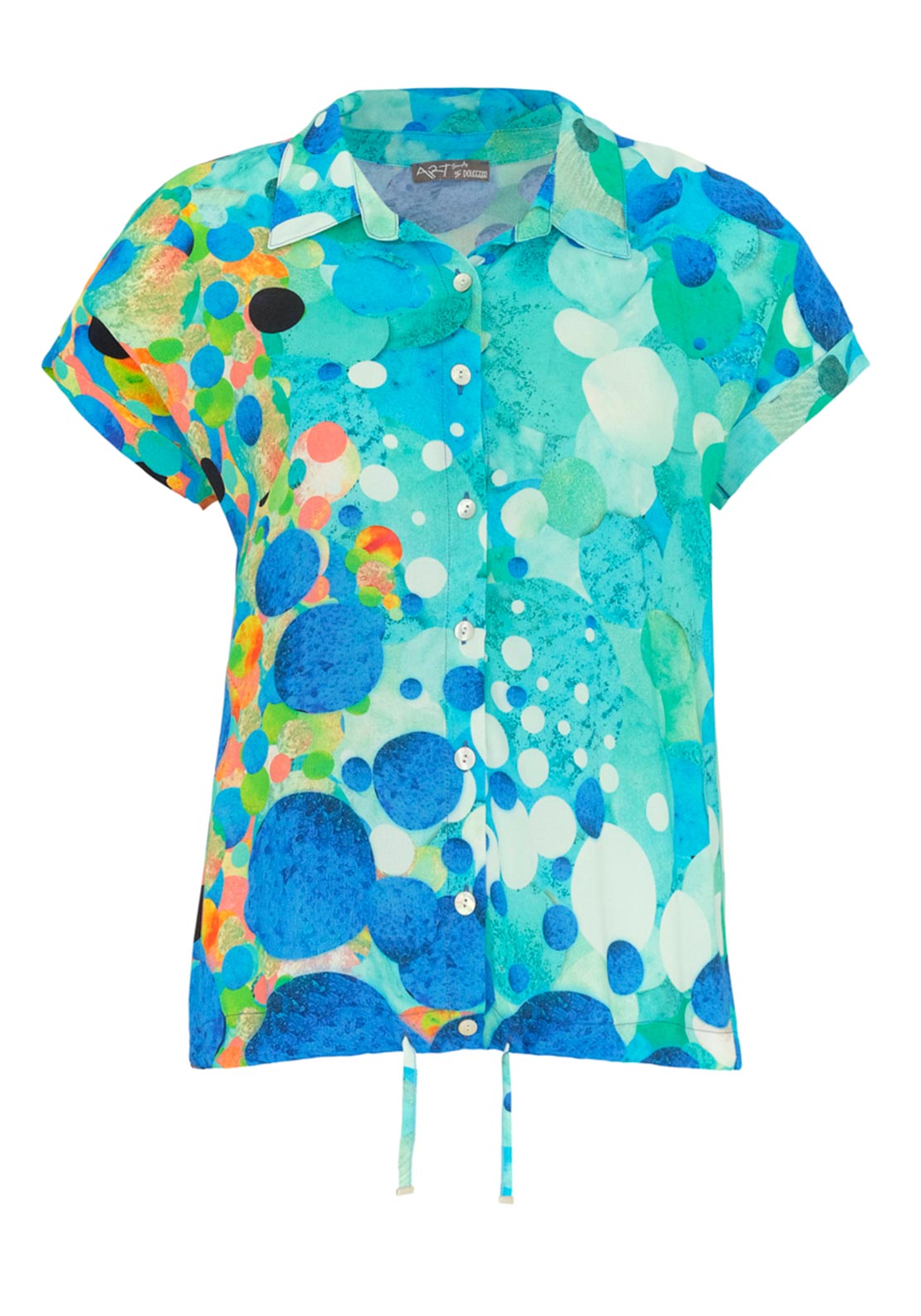 Dolcezza Fish Mosaic Drawstring Hem Blouse, Blue - McElhinneys
