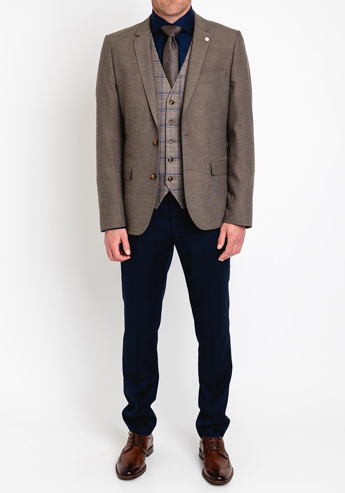 6th Sense Olive Check Three Piece Suit, Major - McElhinneys
