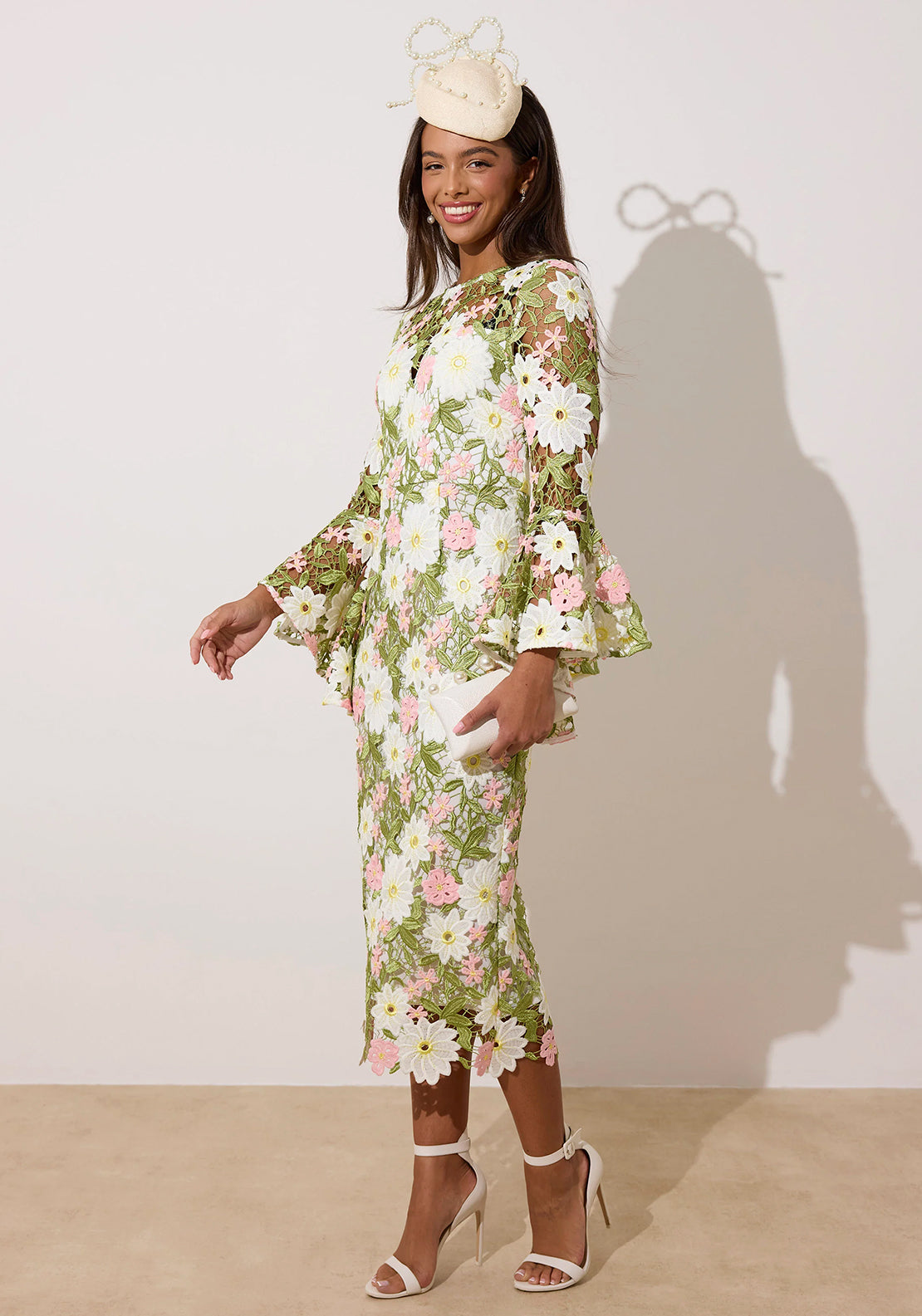 The 8th Sign Rosaline Crochet Pencil Dress, Green Multi - McElhinneys