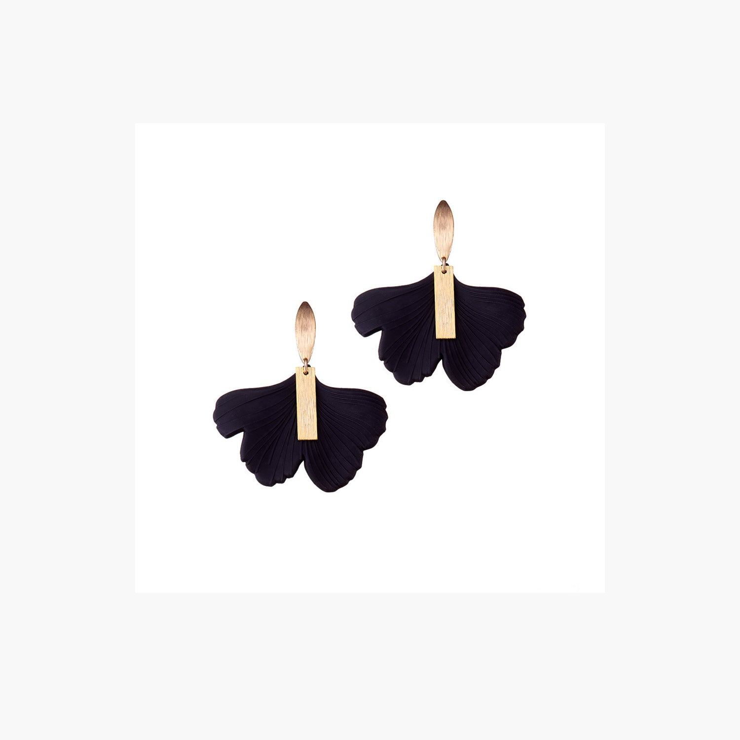 Angela D’Arcy Black Gingko Leaf Earrings, Gold - McElhinneys