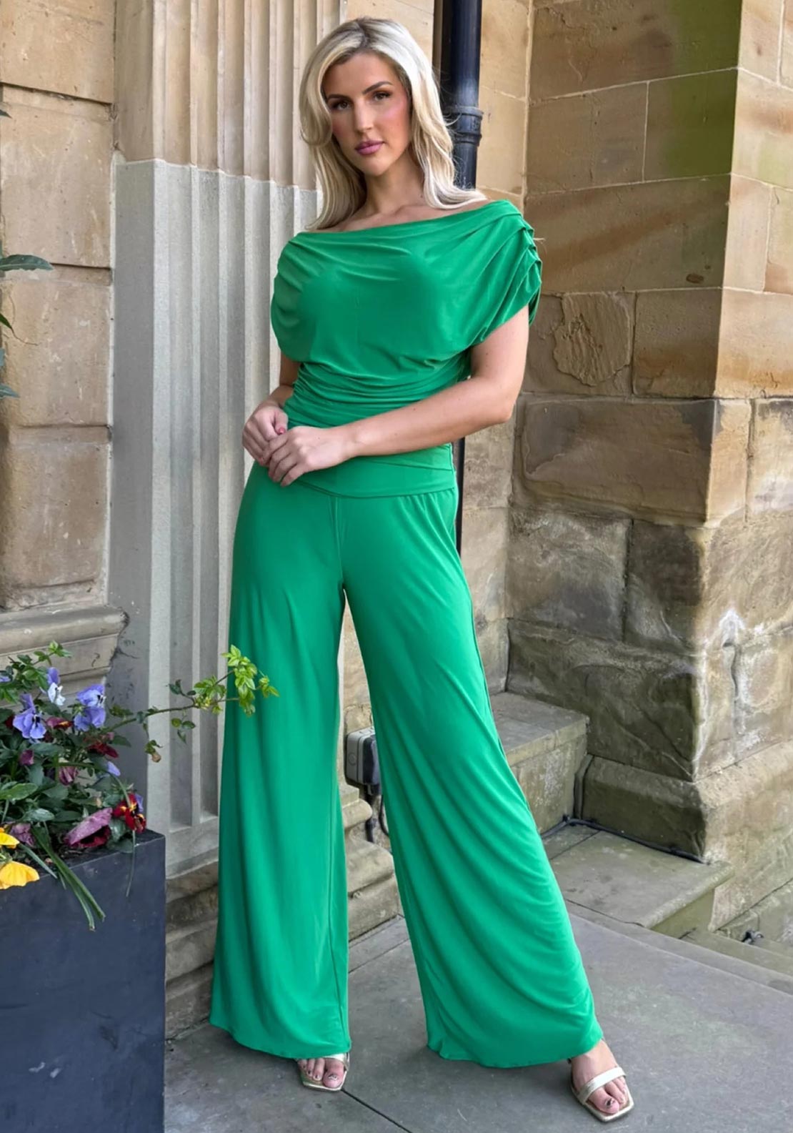 Atom Label Carbon Off The Shoulder Jumpsuit, Green - McElhinneys