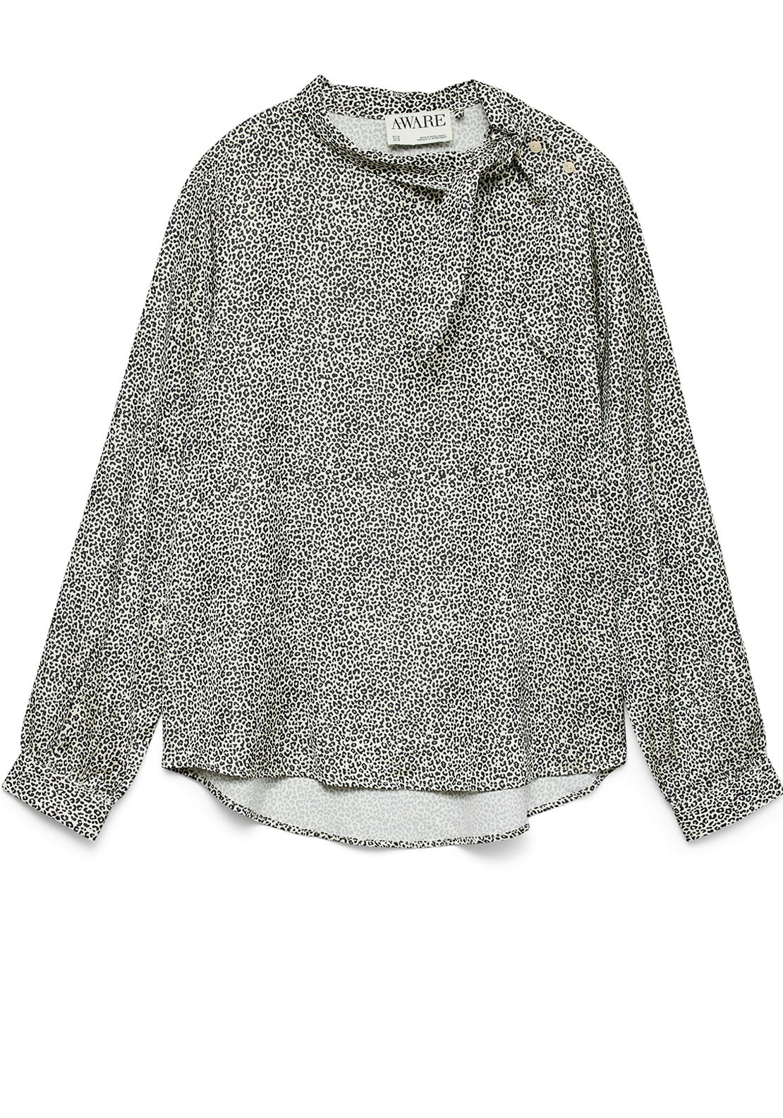 Aware Vero Moda Telva Long Sleeve High Neck Midi Blouse, Grey - McElhinneys