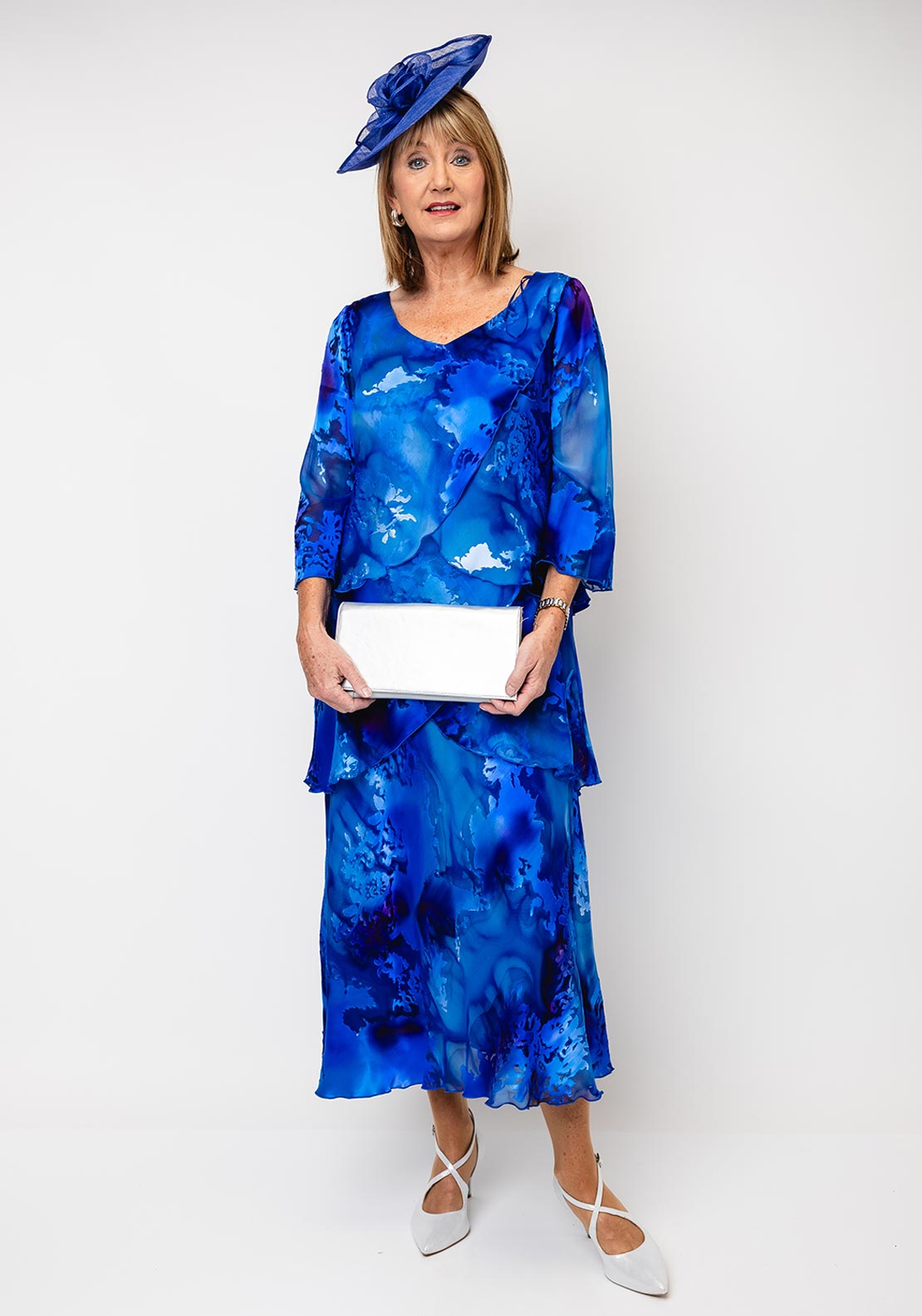 Allison Floral Print Frill Detail Dress, Blue - McElhinneys
