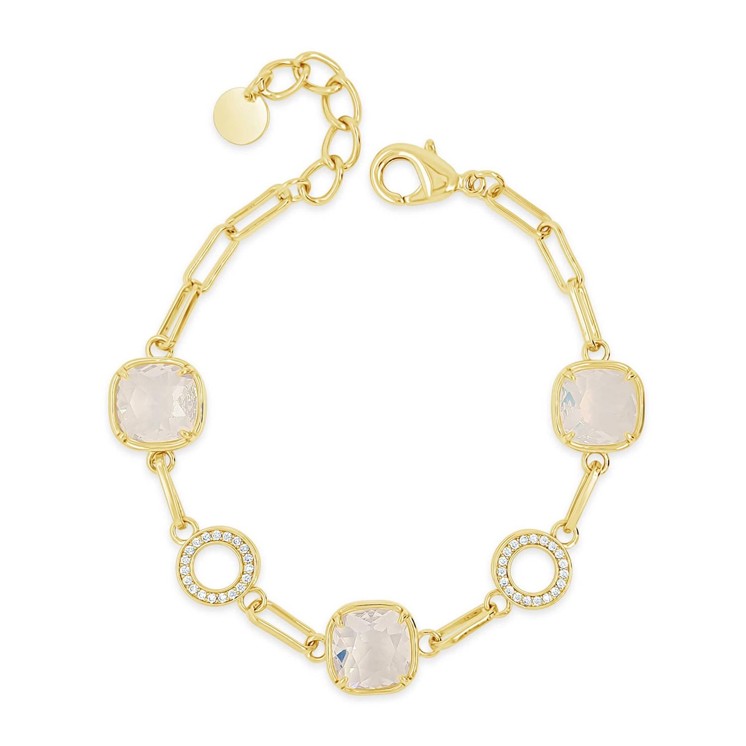 Absolute White Opal Square Pendant Link Bracelet, Gold - McElhinneys