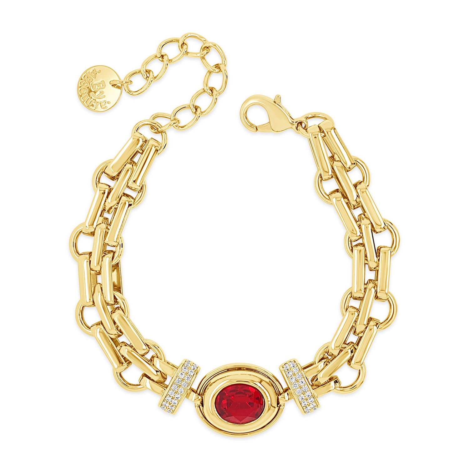 Absolute Double Chain Link Red Stone Bracelet, Gold - McElhinneys