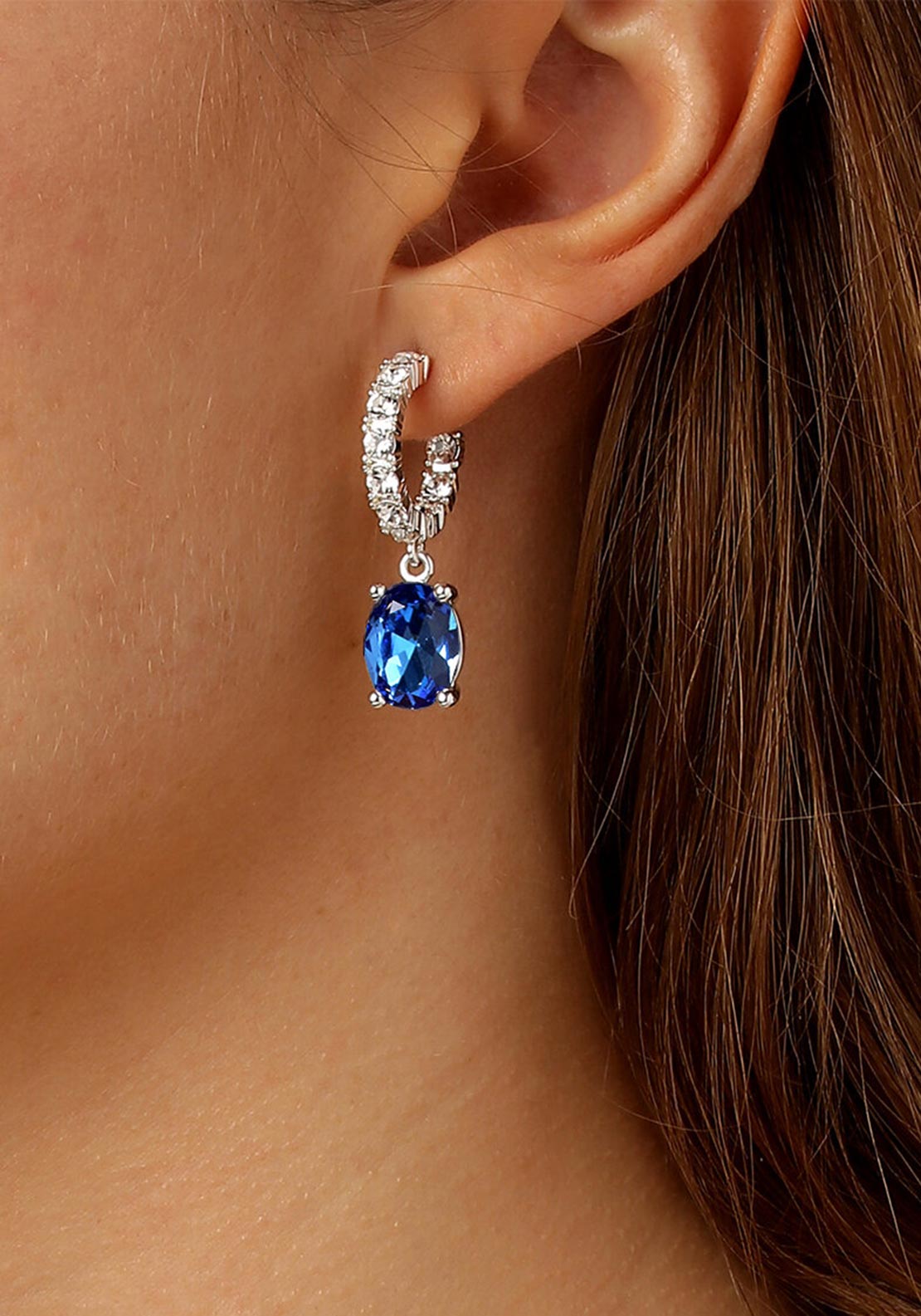 Dyrberg/Kern Barbara Drop Earrings, Silver & Sapphire Blue - McElhinneys