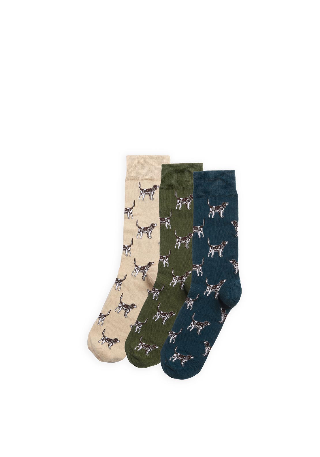 Barbour Pointer Dog Print Socks Gift Set, Green Multi - McElhinneys