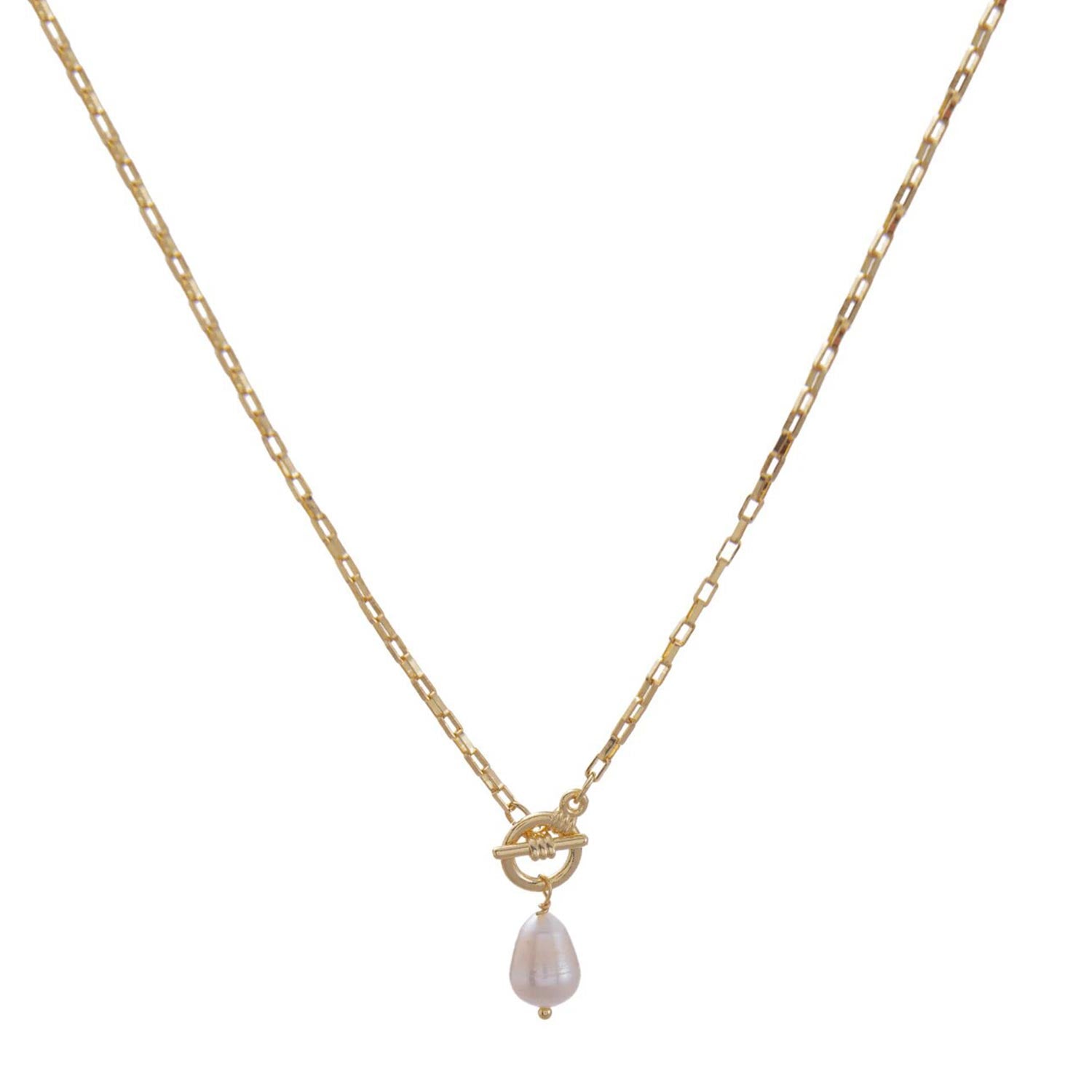 Betty and Biddy Pearl Drop T-Bar Necklace, Gold - McElhinneys
