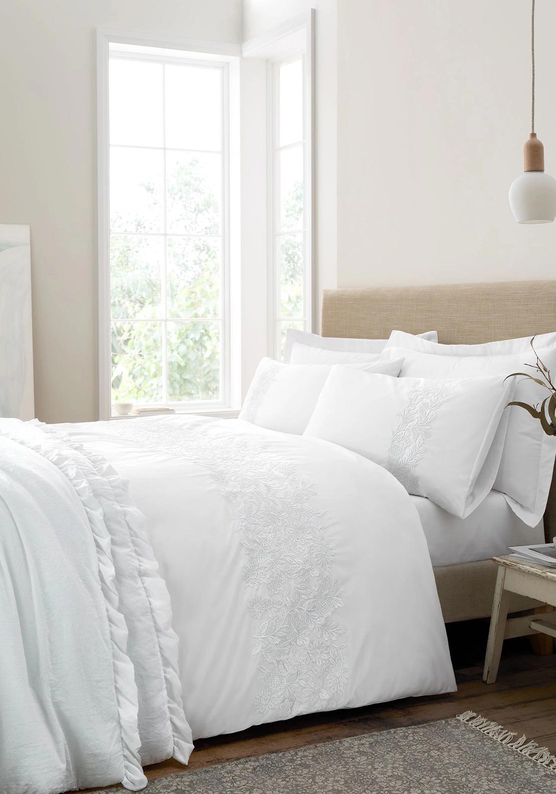 Bianca Home Embroidery Floral Cotton Duvet Set, White - McElhinneys