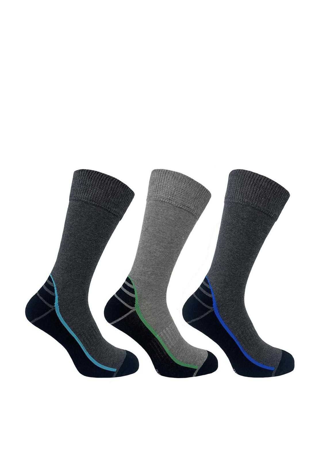Bramble 3 Pair Lightweight Bamboo Hiker Socks, Grey Multi - McElhinneys