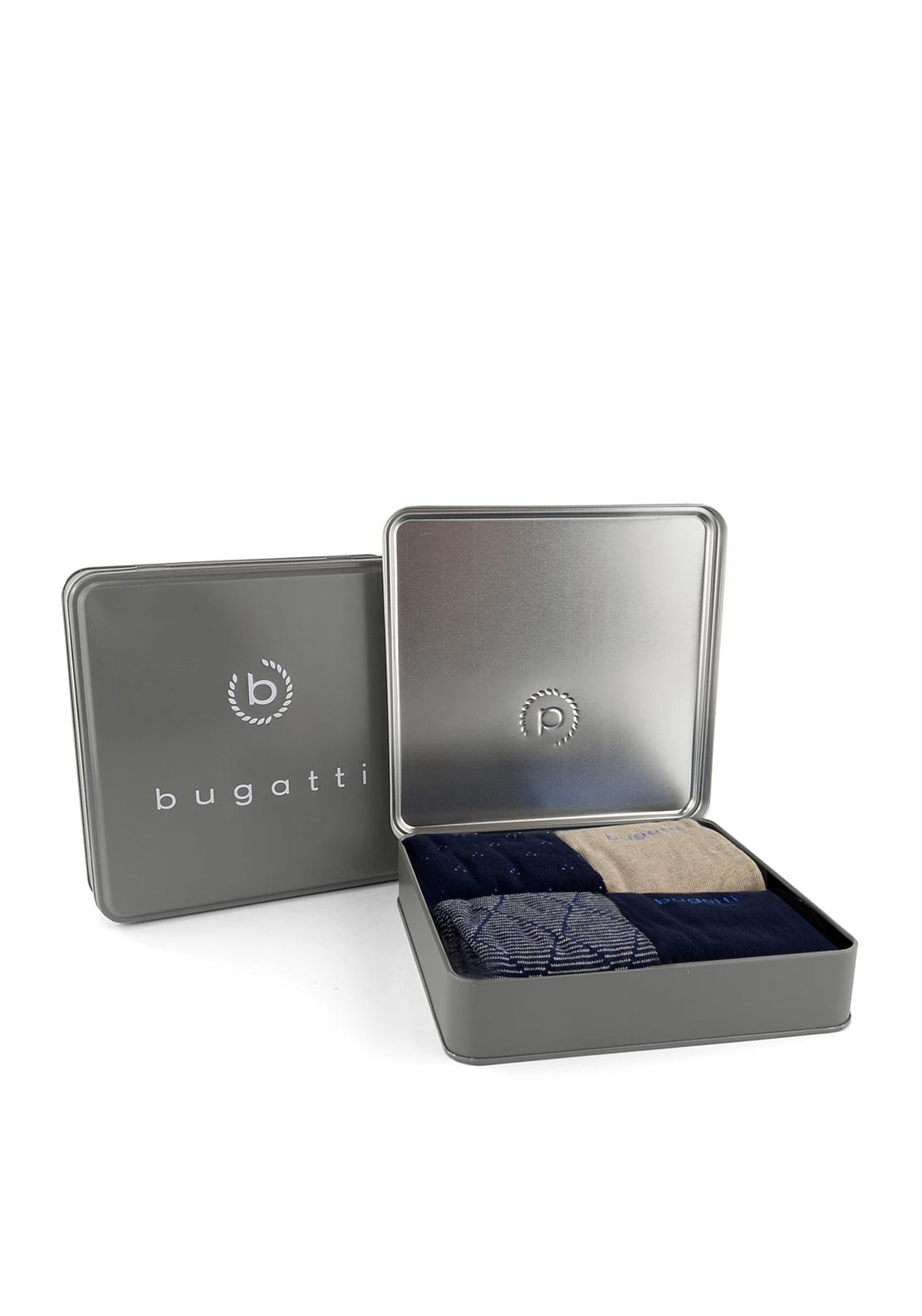 Bugatti 4 Pack Socks Gift Box, Navy & Beige - McElhinneys