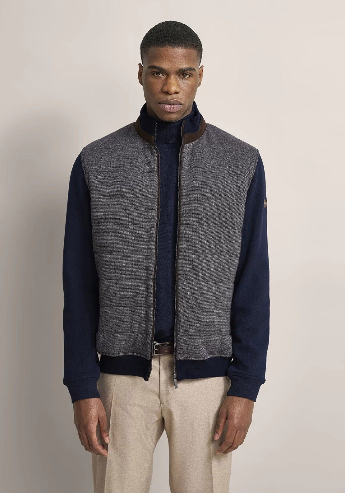 Bugatti Full Zip Contrast Fabric Jacket, Navy Multi - McElhinneys