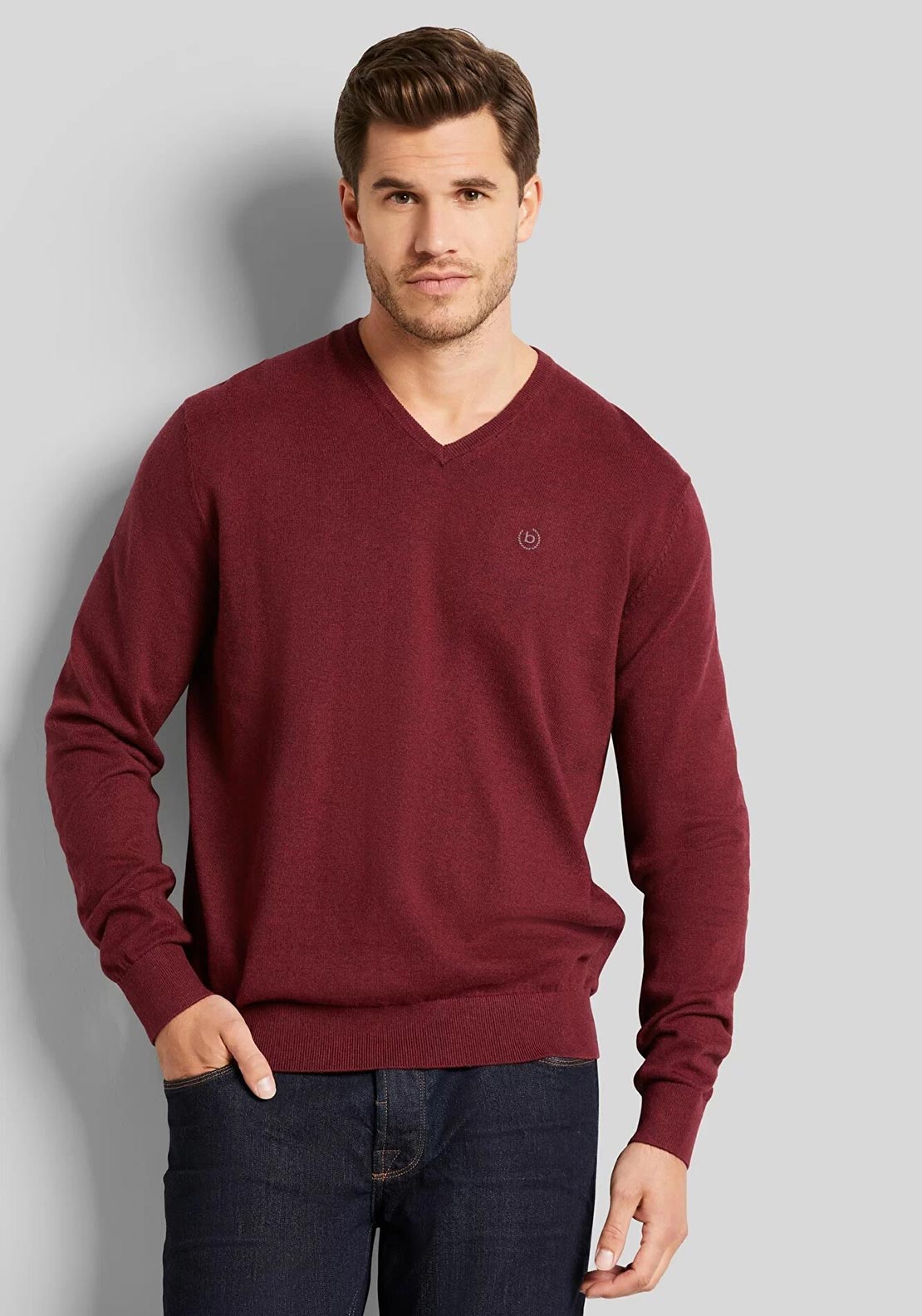 Bugatti V Neck Sweater, Bordeaux - McElhinneys