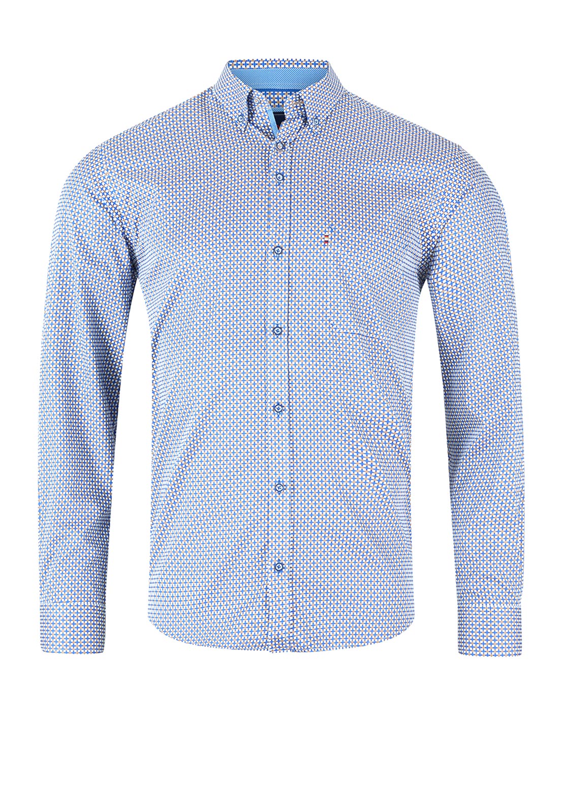 Andre Boston Long Sleeve Geo Print Shirt, Blue & Ecru - McElhinneys