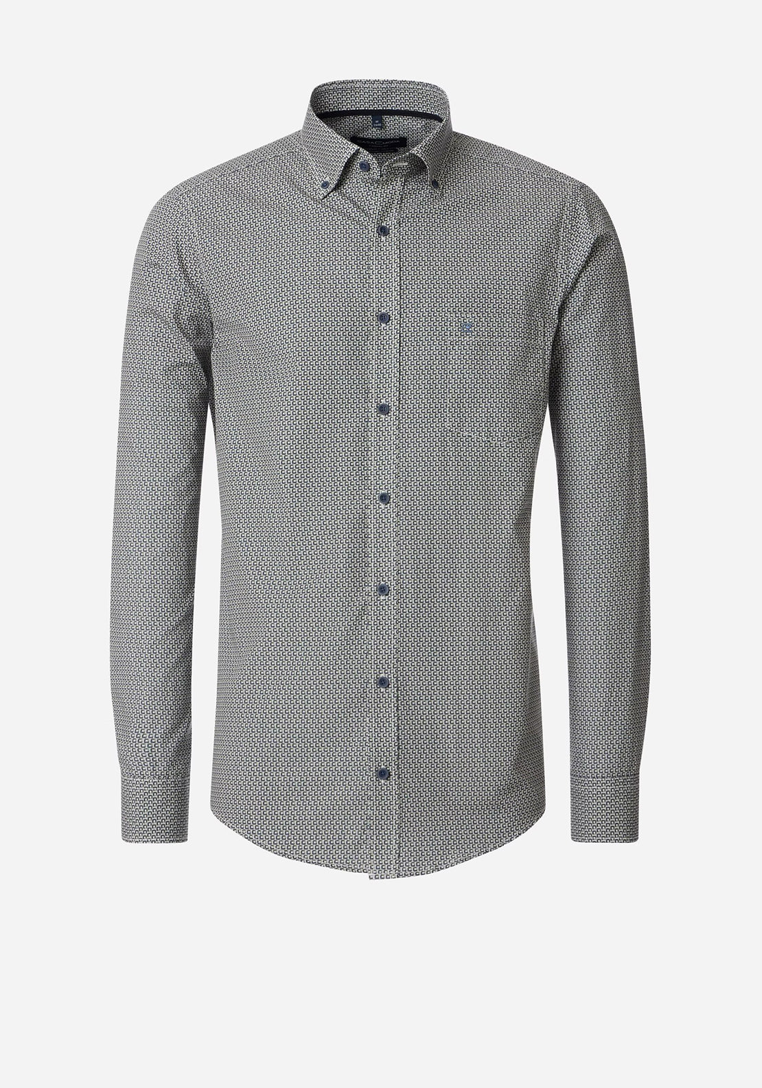 Casa Moda Geo Print Long Sleeve Shirt, Green Milieu - McElhinneys