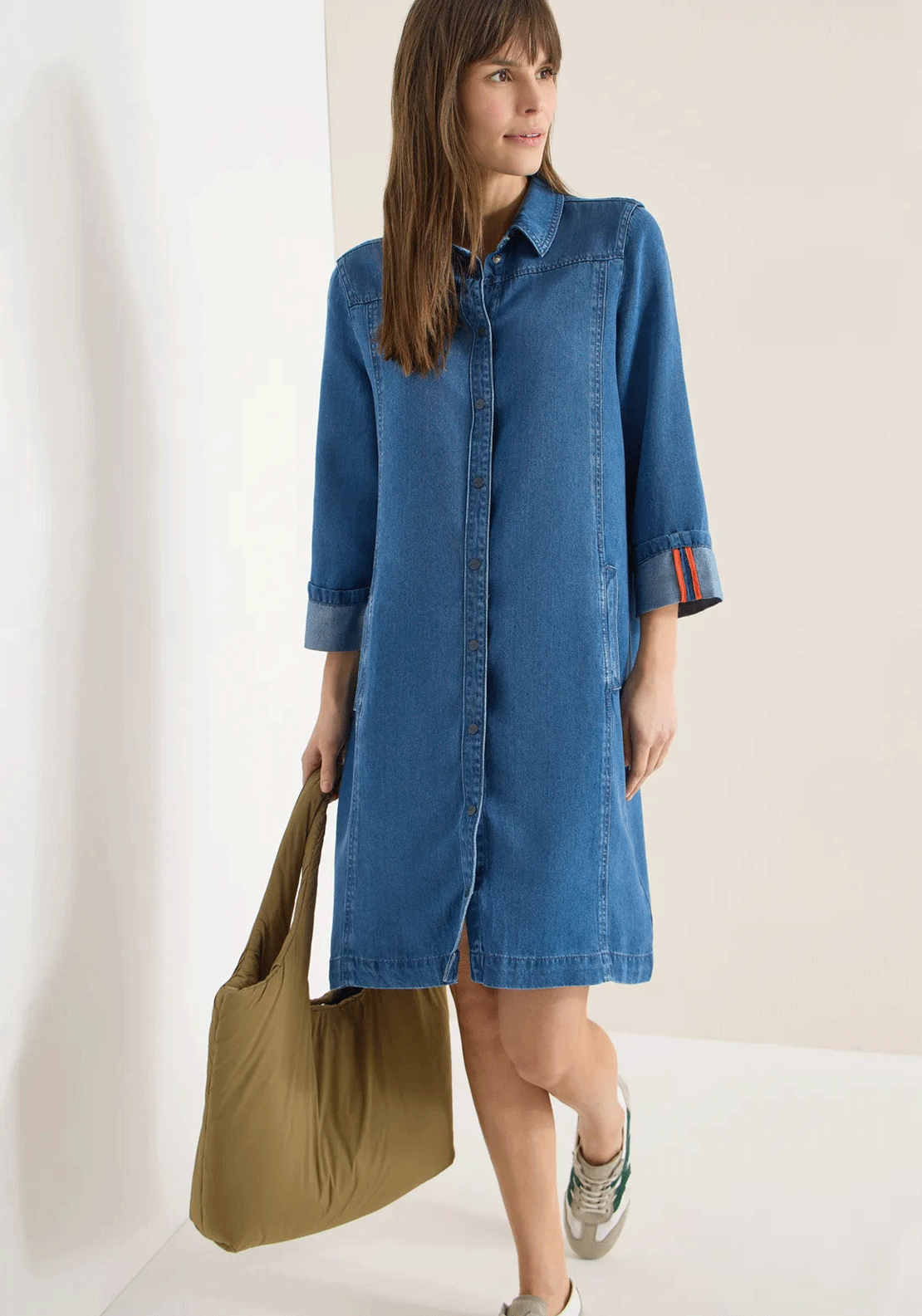 Cecil Washed Denim Midi Dress, Blue - McElhinneys