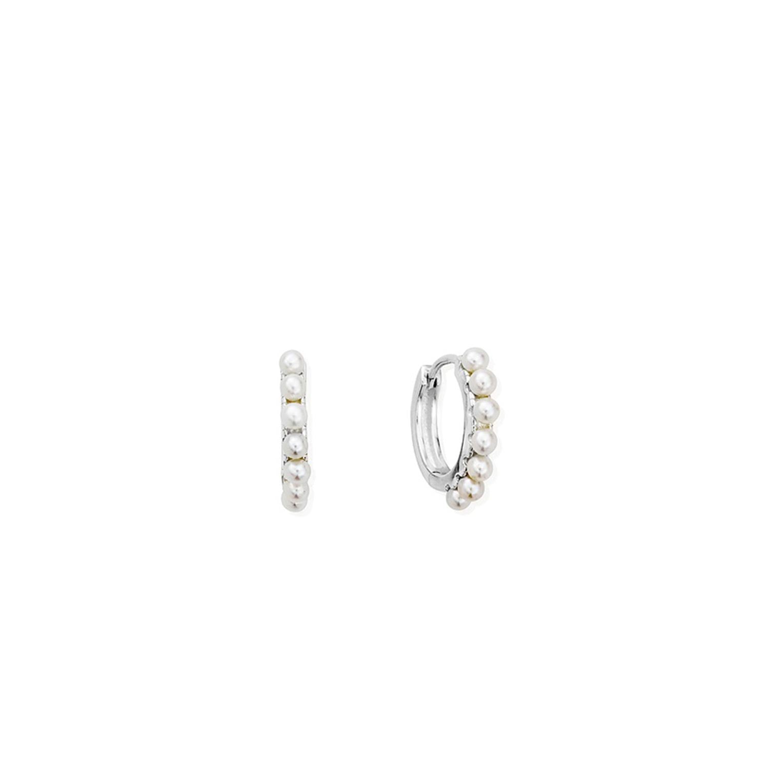 ChloBo Classic Pearl Huggie Hoop Earrings, Silver - McElhinneys