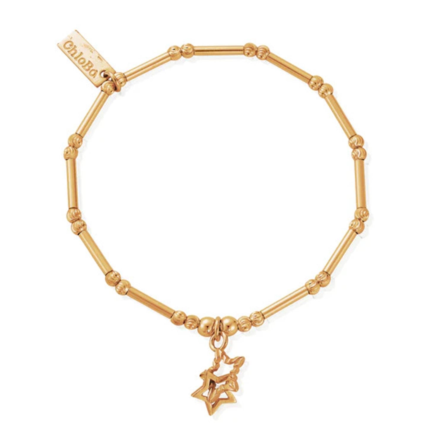 ChloBo Dainty Moon Cut Sparkle Interlocking Star Bracelet, Gold ...