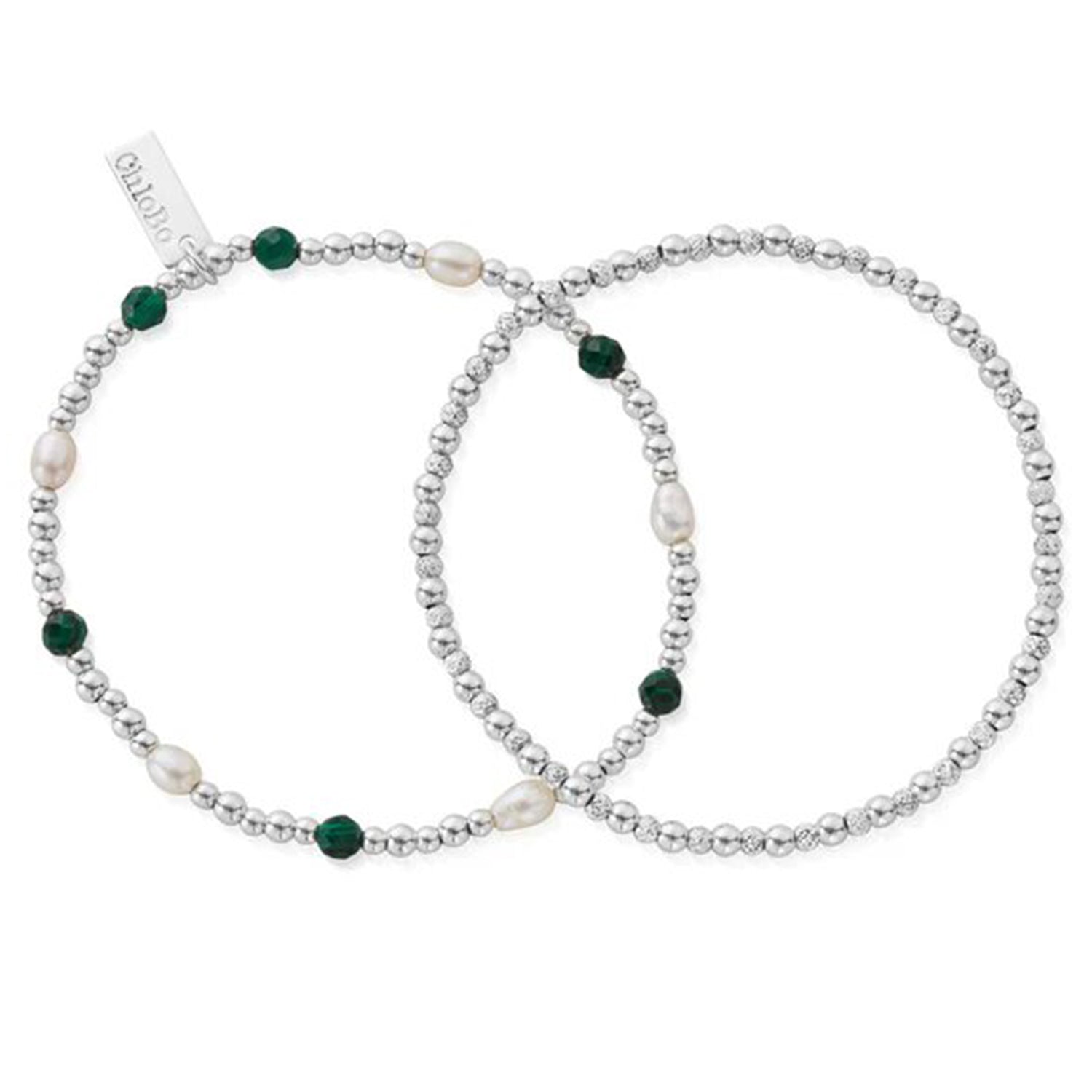 ChloBo Magical Beauty Malachite & Pearl Set of 2 Bracelet, Silver ...