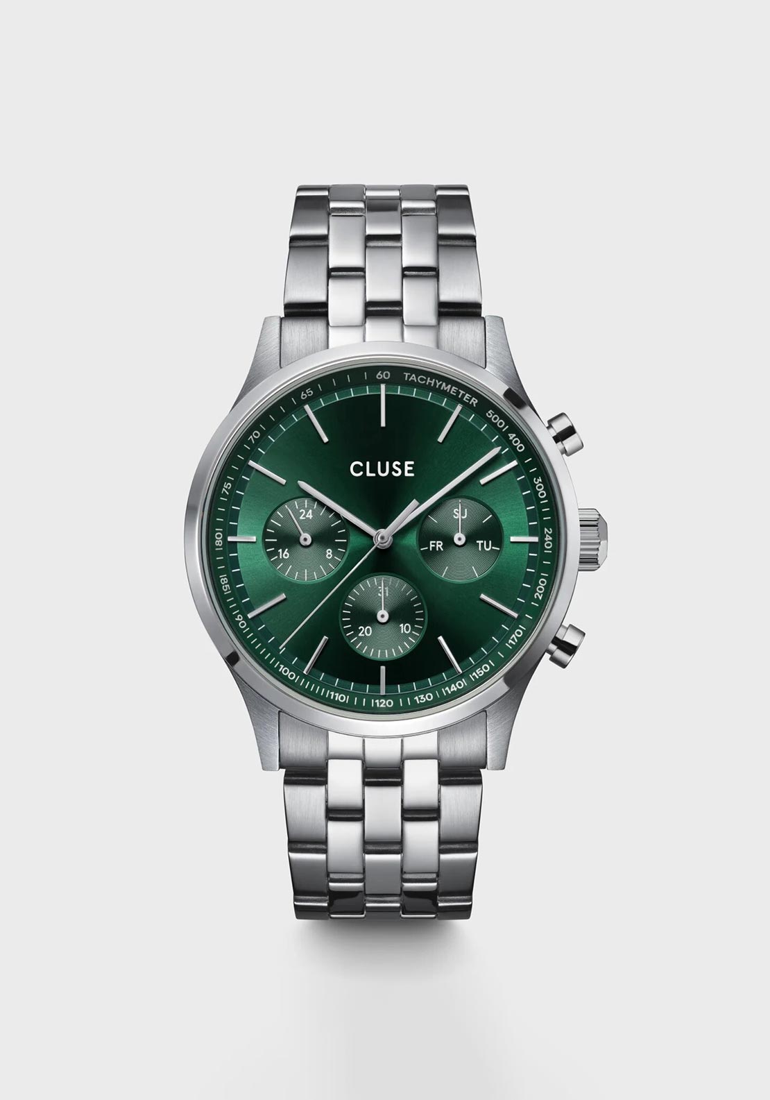 Cluse Men’s Anthéor Multifunction Watch, Green & Steel Silver - McElhinneys