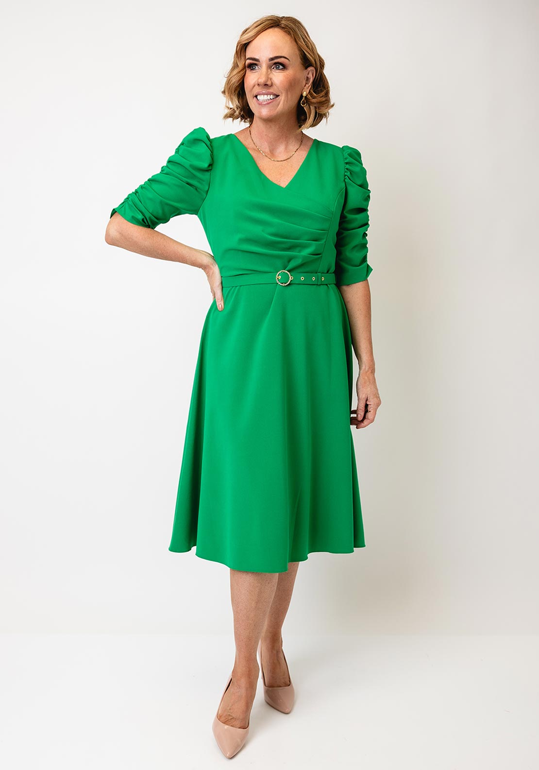 Coco Doll Veder Belted A-Line Dress, Green - McElhinneys