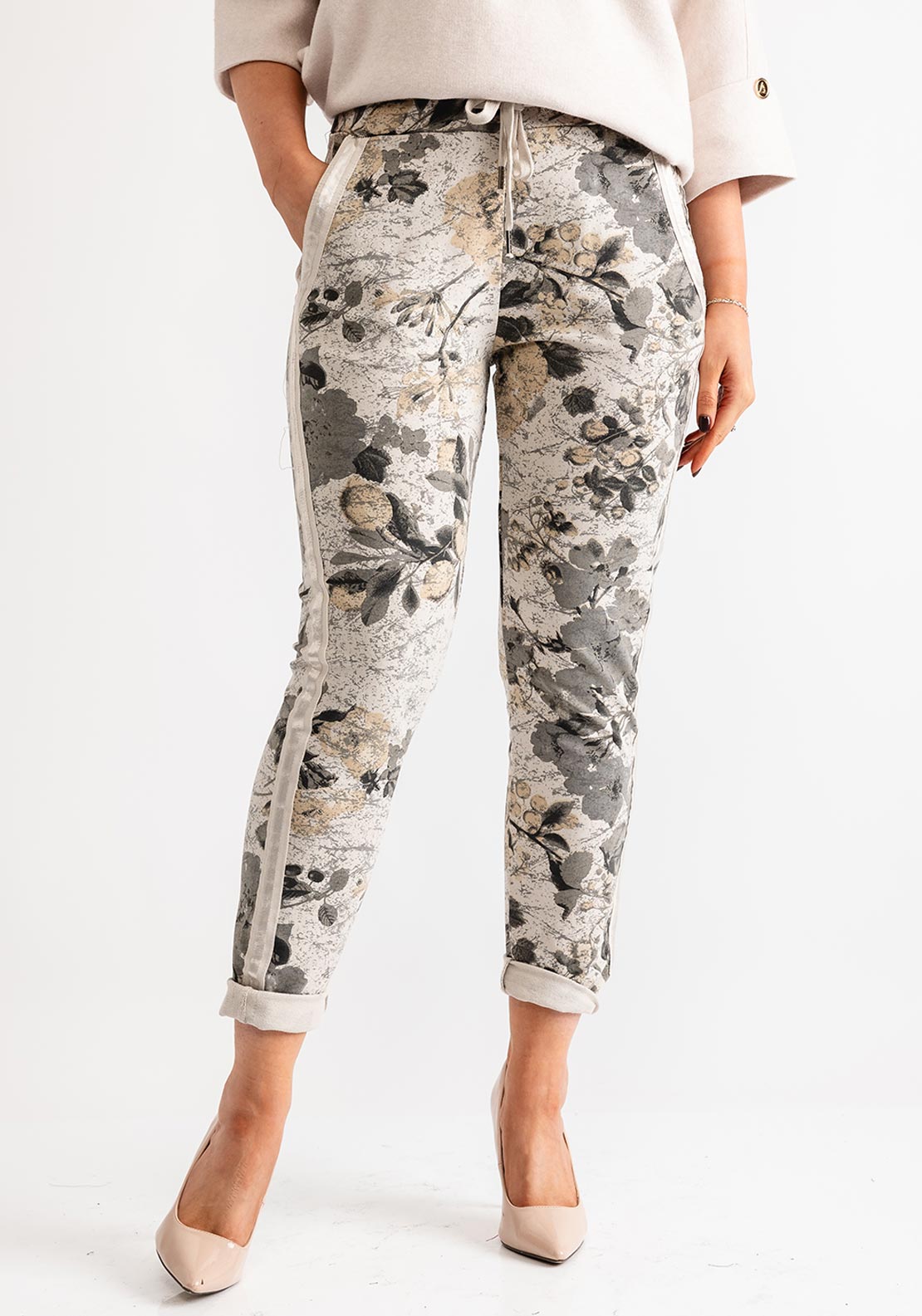 d.e.c.k by Decollage Floral Printed Joggers, Neutral - McElhinneys
