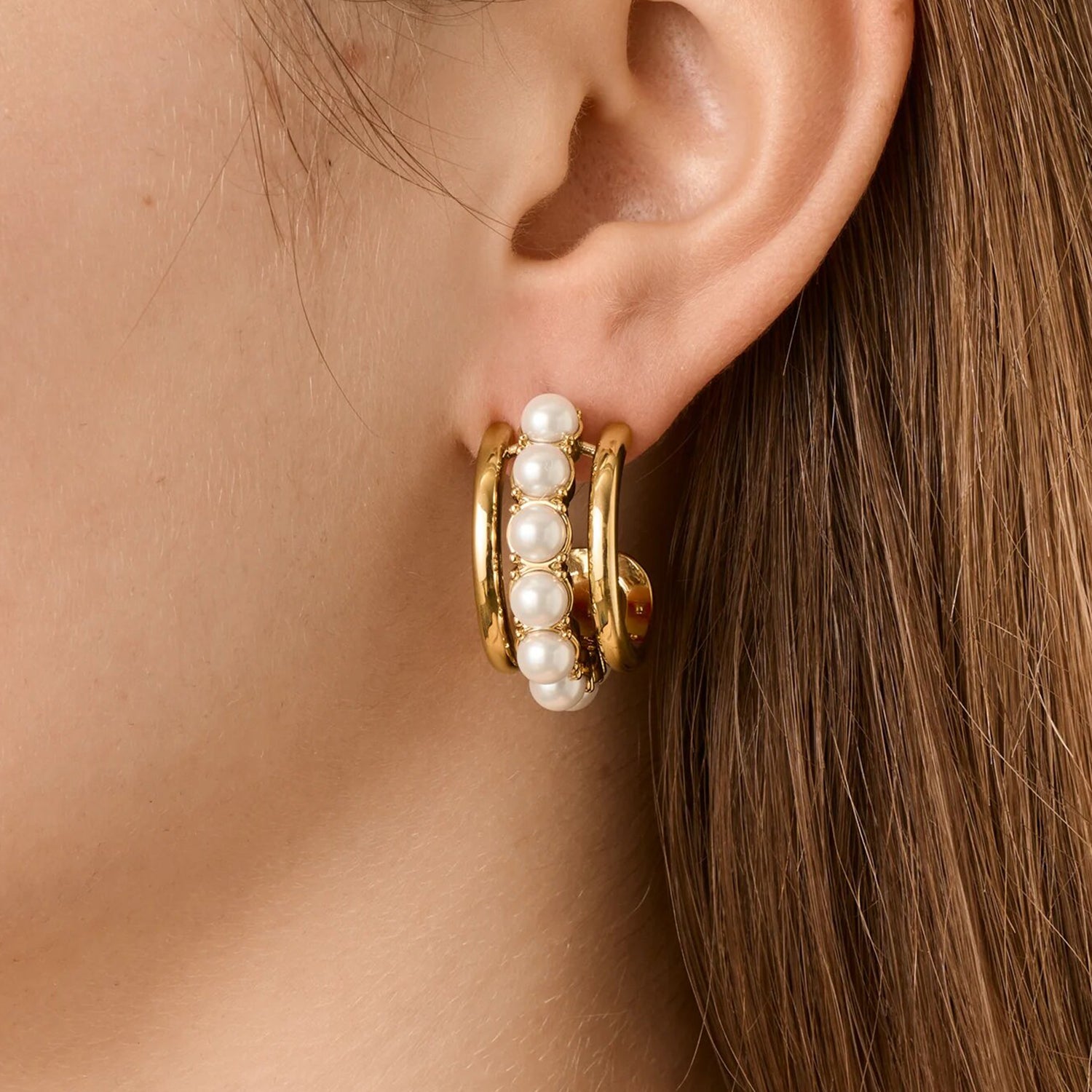 Dyrberg/Kern Helen Pearl Hoops, Gold - McElhinneys