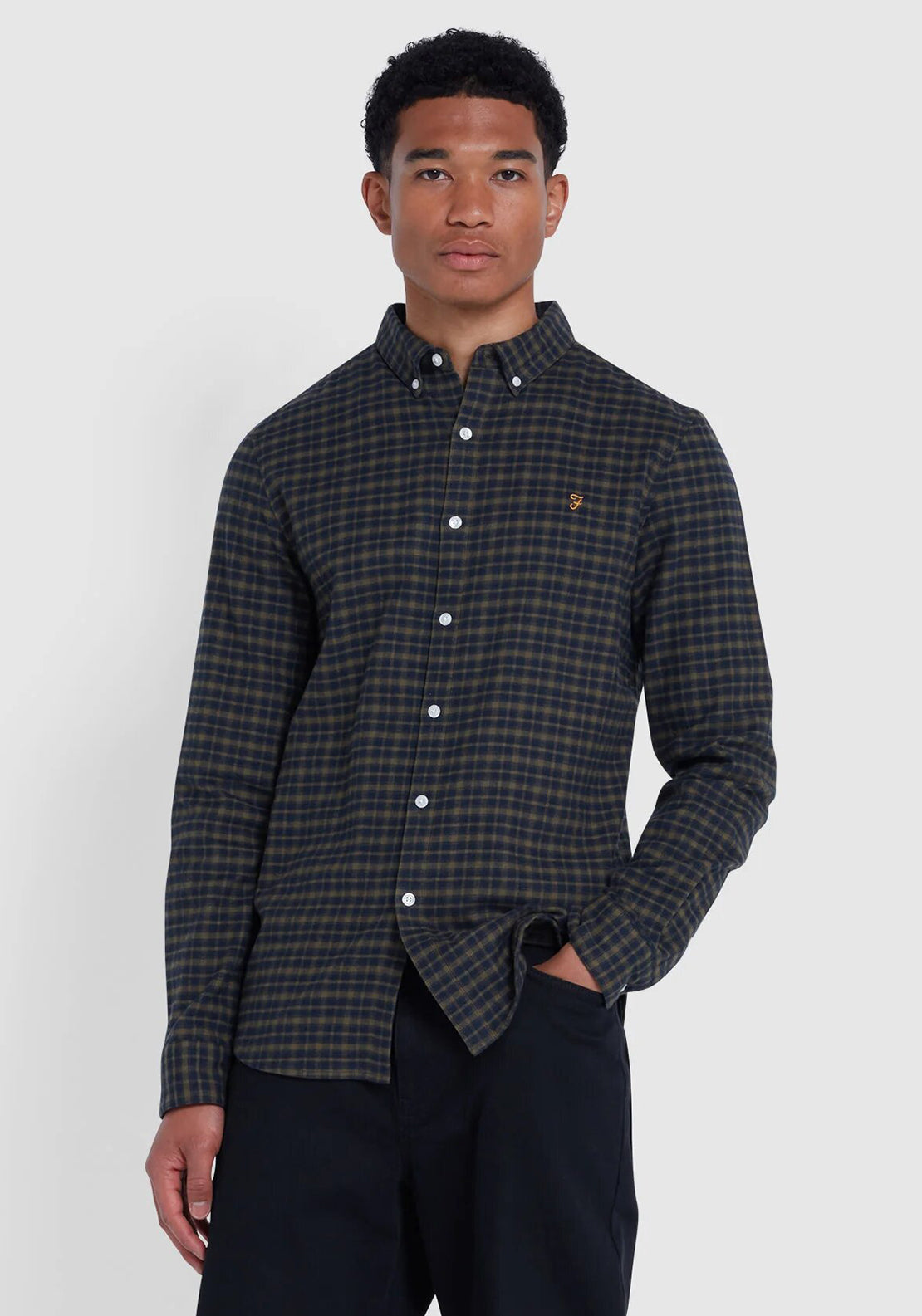 Farah Alban Check Shirt, True Navy & Green - McElhinneys