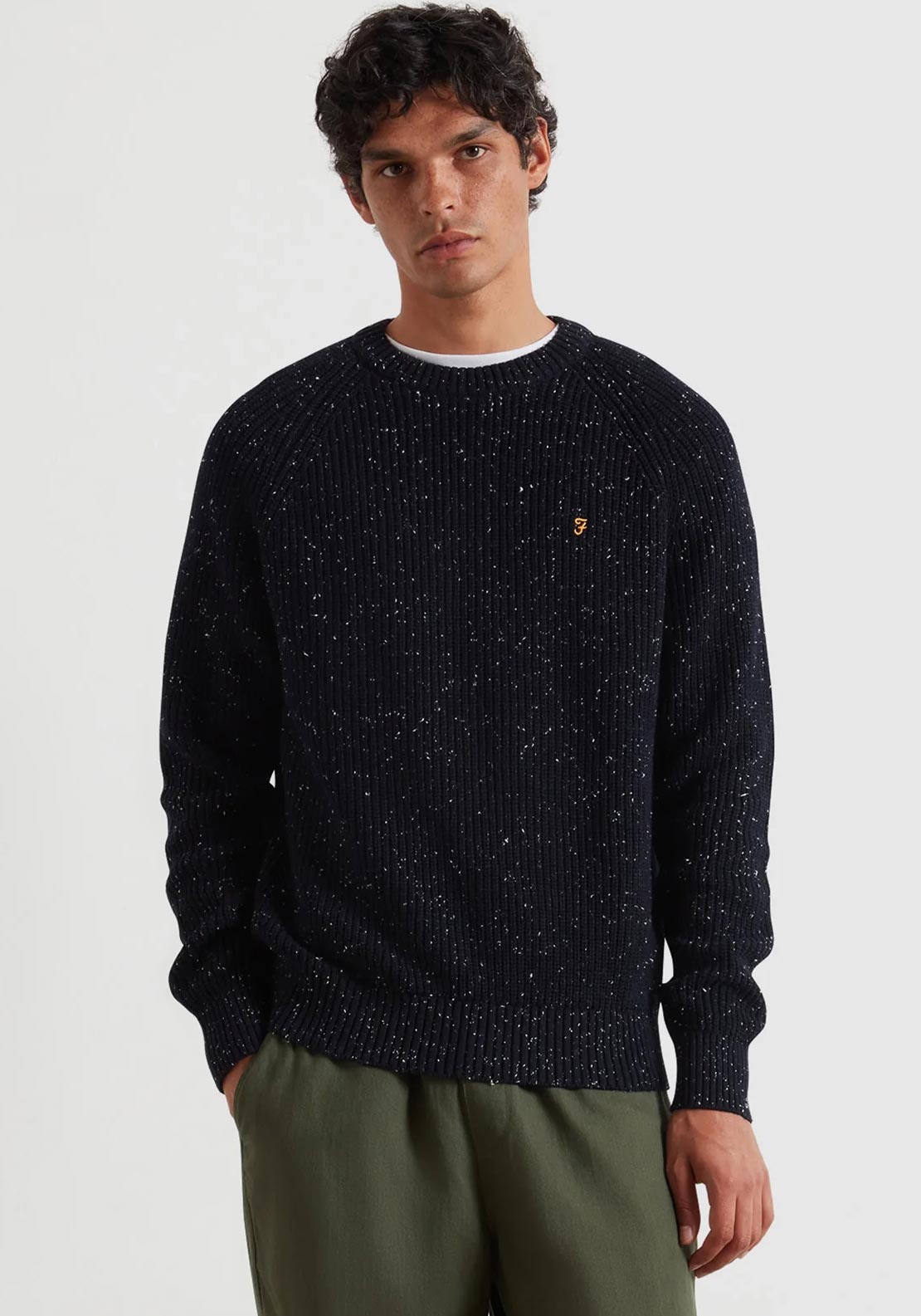 Farah Sage Nepped Fisherman Knit Sweater, Navy - McElhinneys