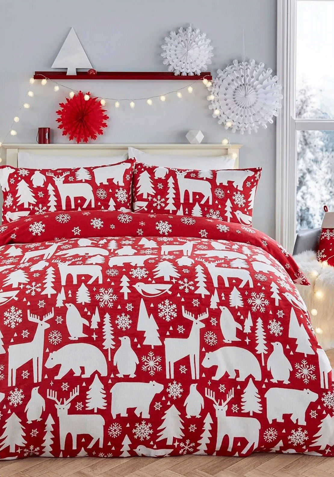 Fusion Arctic Animal Print Christmas Duvet Cover Set, Red - McElhinneys