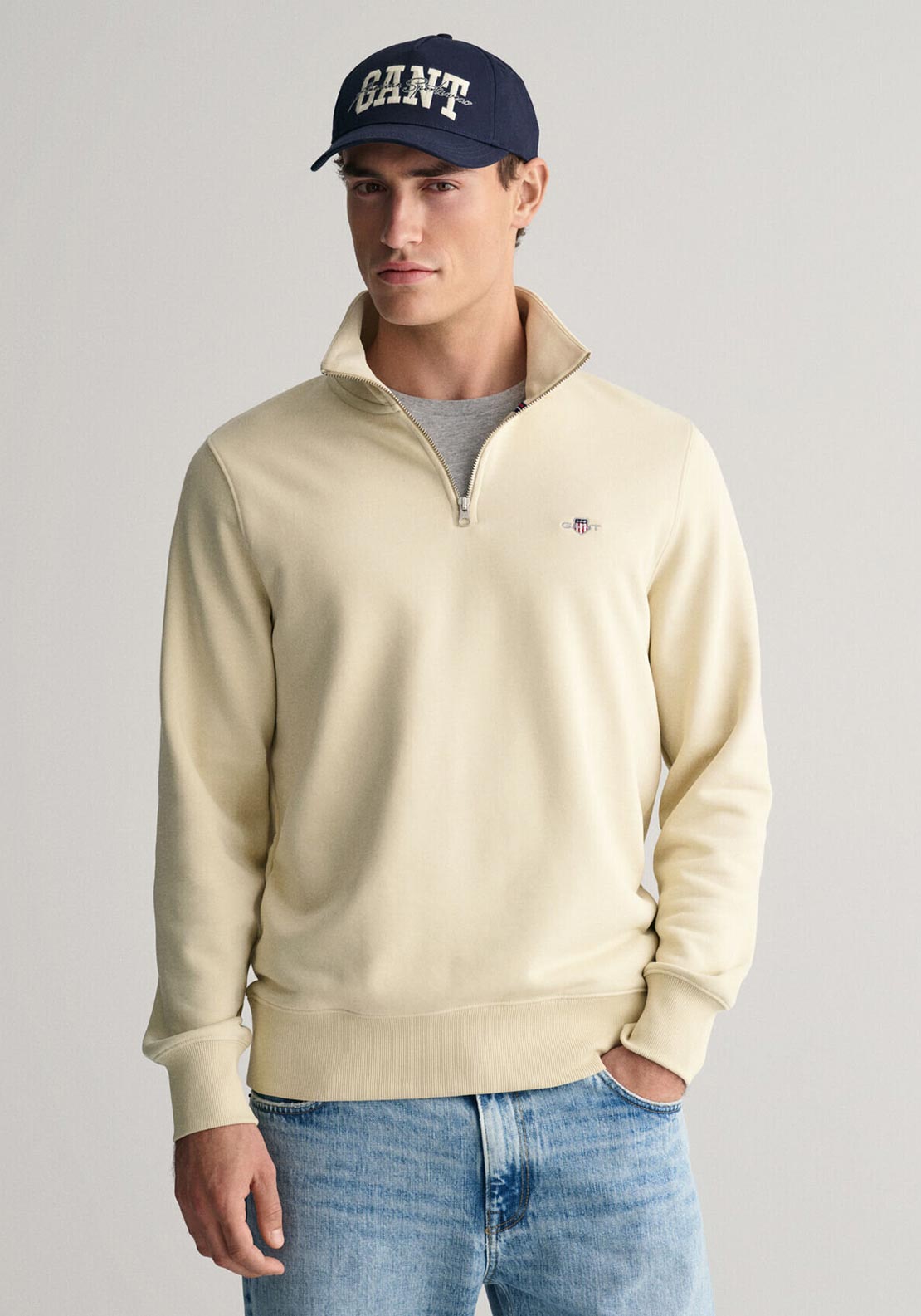 Gant Shield Half Zip Sweatshirt, Silky Beige - McElhinneys